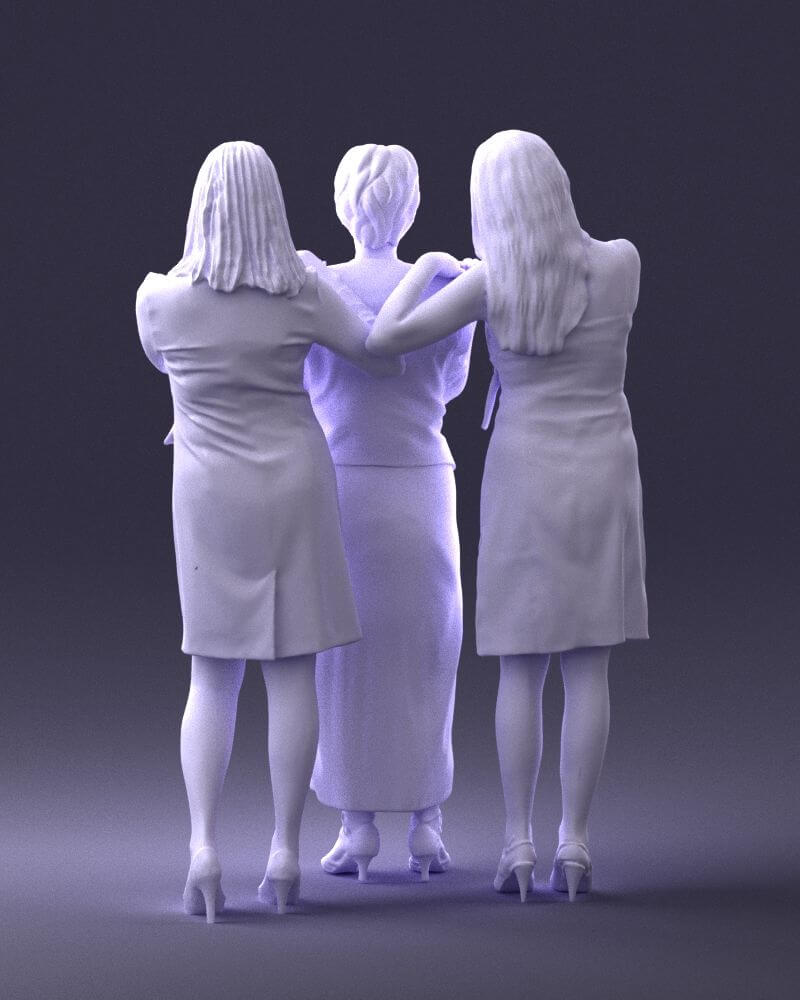 Three Women Hugging (0042) - 3D Model by 3DFarm