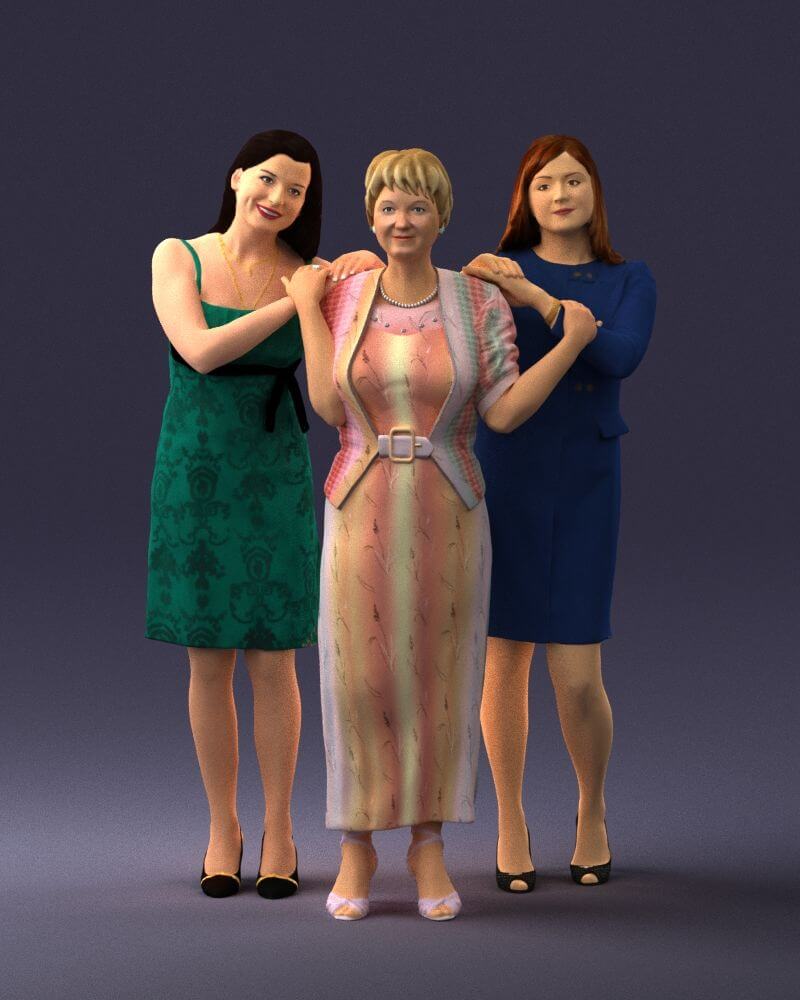 Three Women Hugging (0042) - 3D Model by 3DFarm