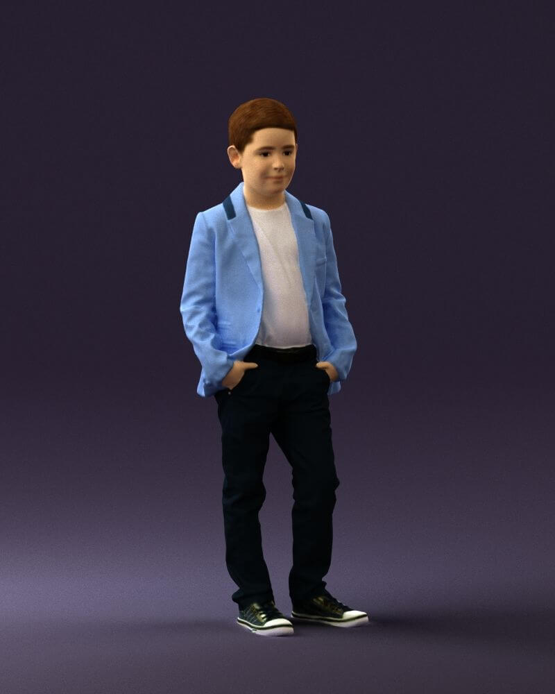 Young Boy in Bright Blue Blazer (0754) - 3D Model by 3DFarm