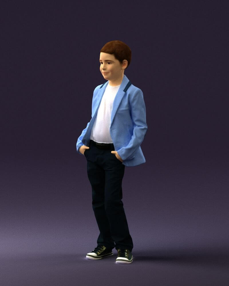 Young Boy in Bright Blue Blazer (0754) - 3D Model by 3DFarm