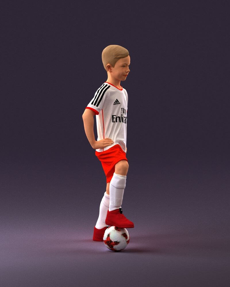 Young Soccer Player in White Red Uniform (001028) - 3D Model by 3DFarm