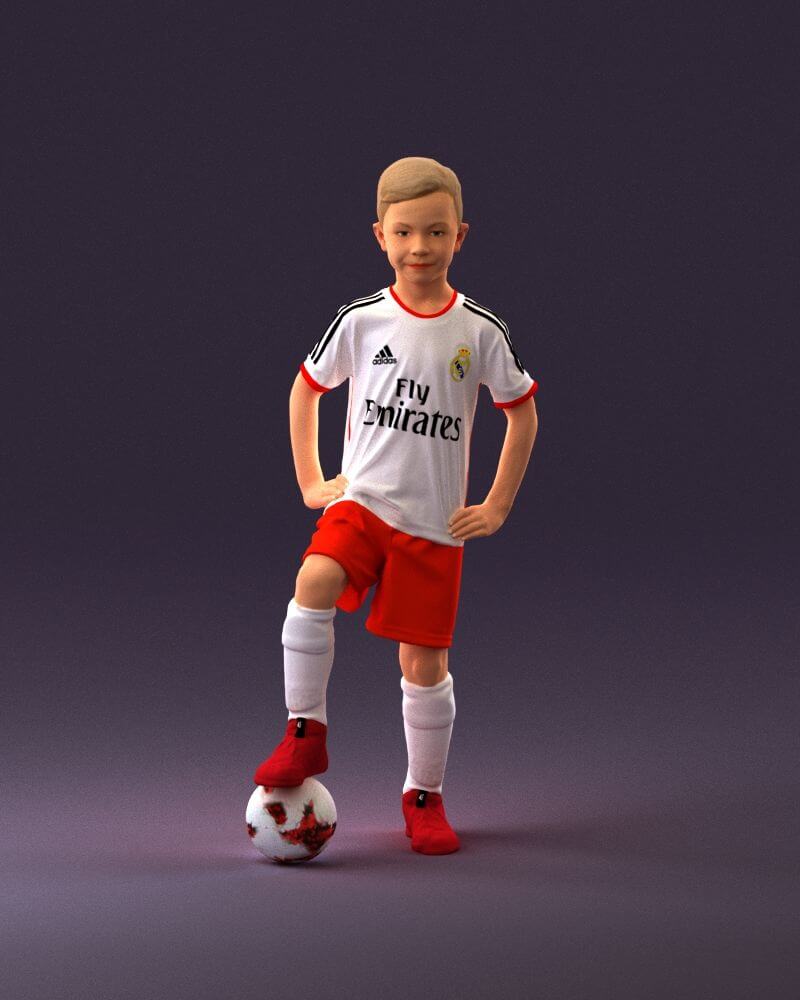 Young Soccer Player in White Red Uniform (001028) - 3D Model by 3DFarm
