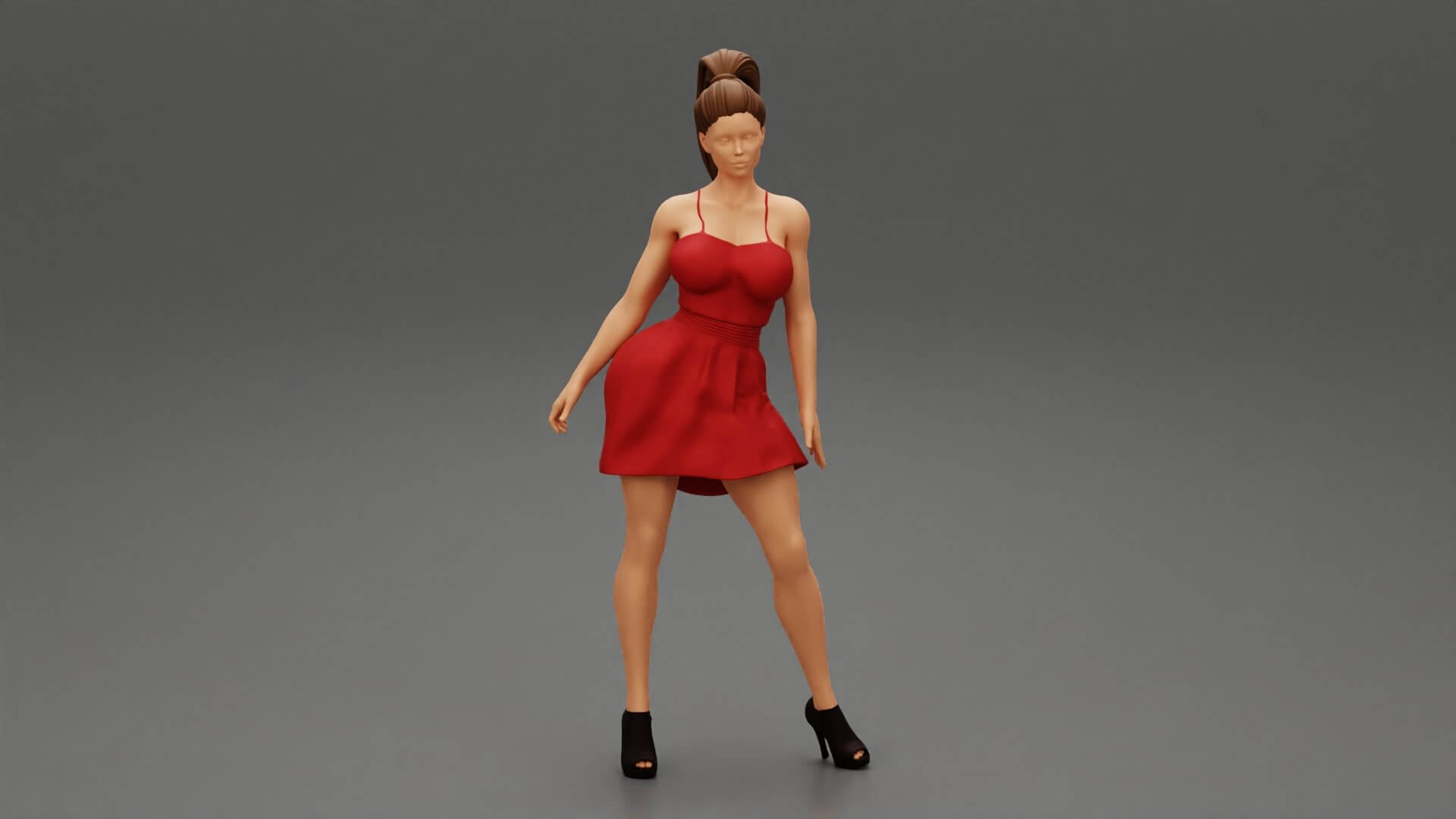 Beautiful Woman in Sexy Dress Posing - 3D Model by 3DGeschaft