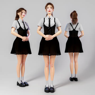 Woman Waitress Standing - 3D Model by 3DhumanJK