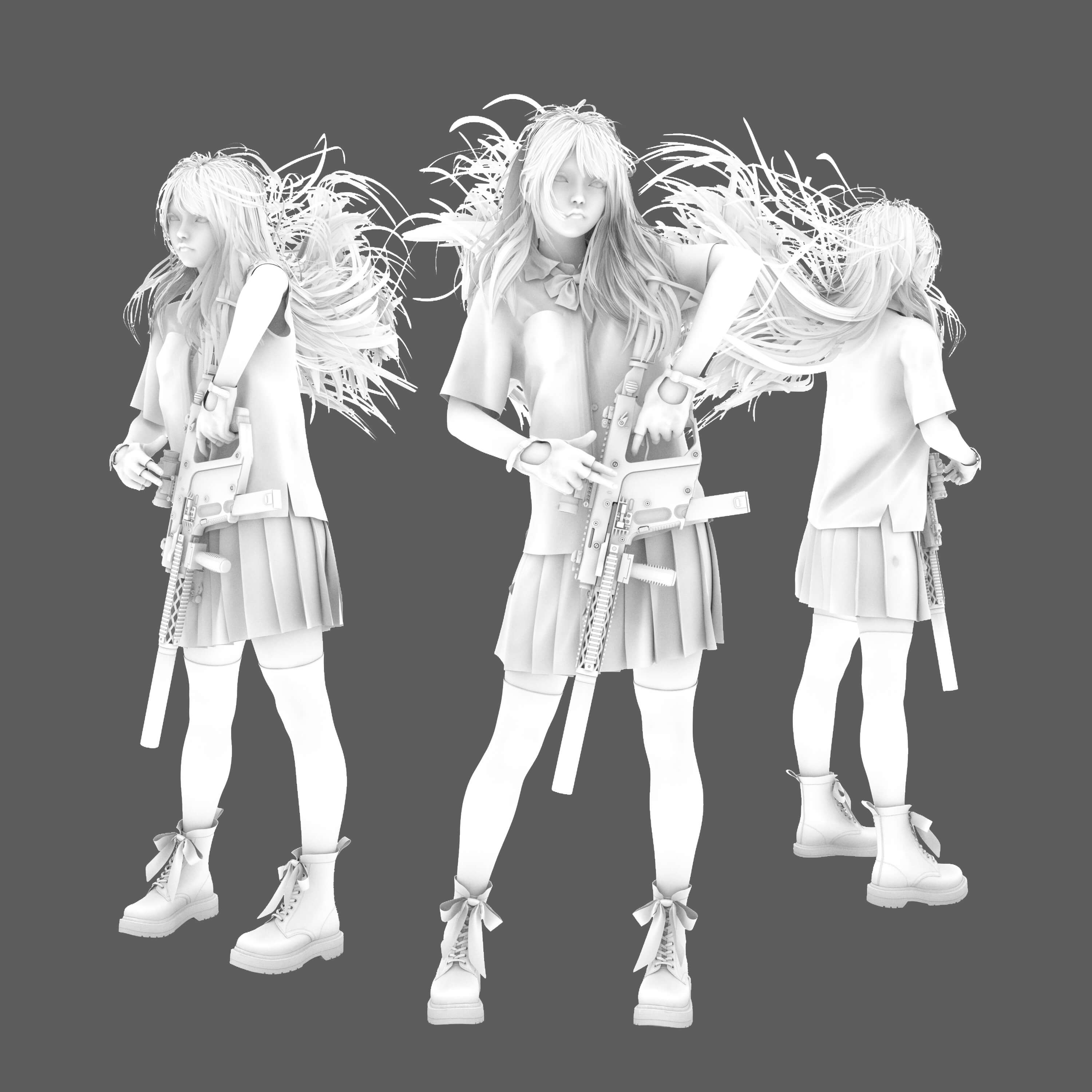 Cute Girl in JK With Posing - 3D Model by 3DhumanJK