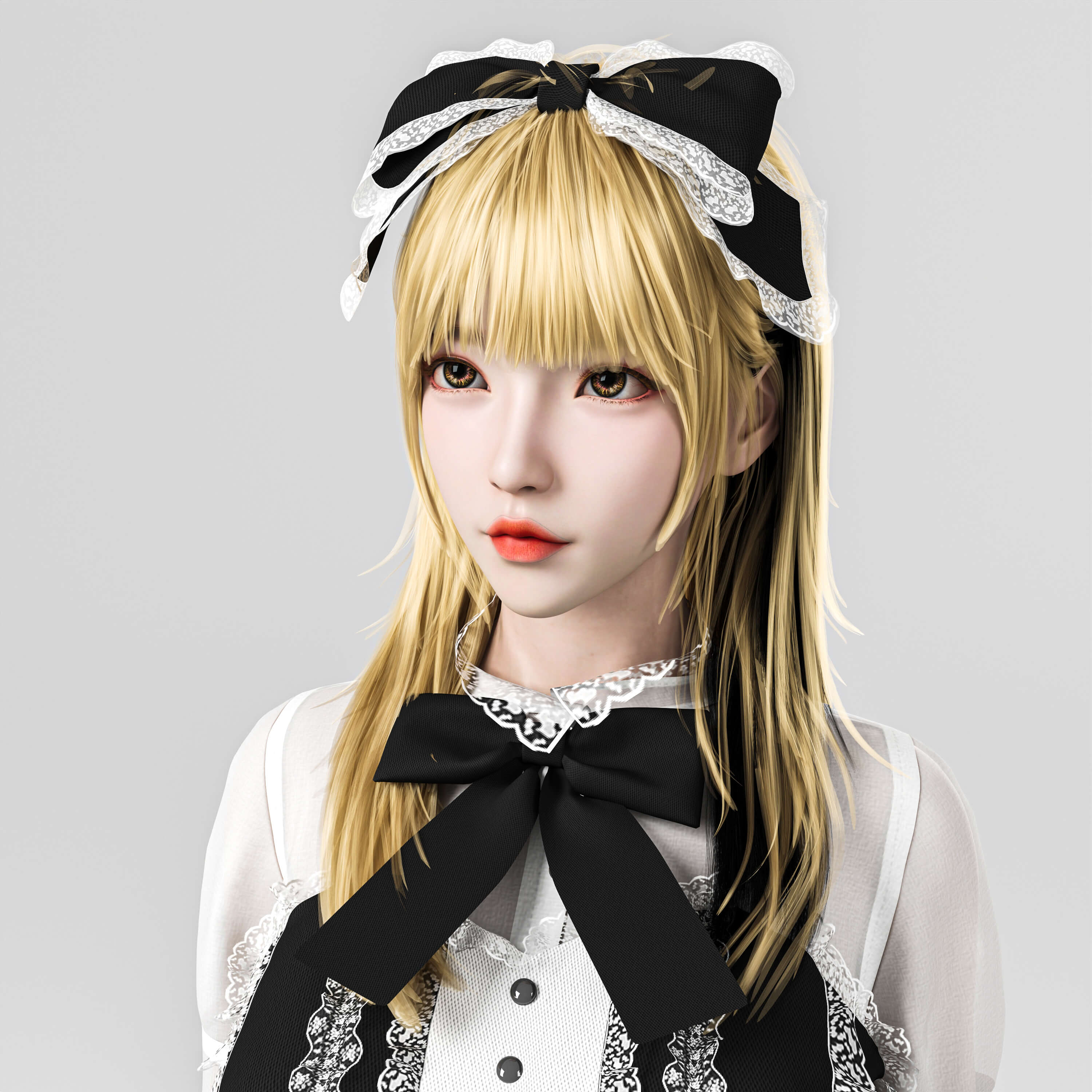 A Blonde Girl in a Lolita Dress 3D Model by 3DhumanJK