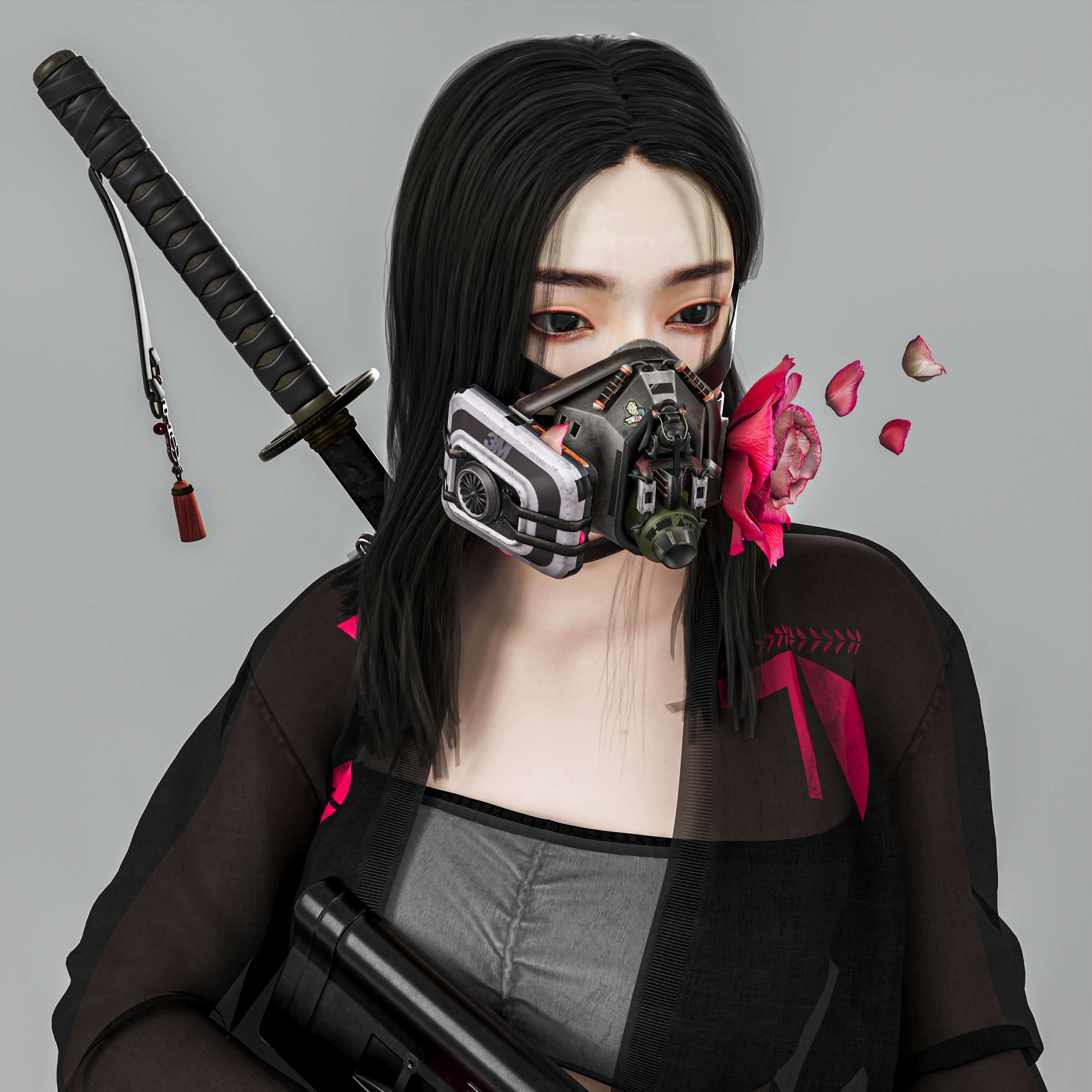 Fully Armed Female Warrior Standing - 3D Model by 3DhumanJK
