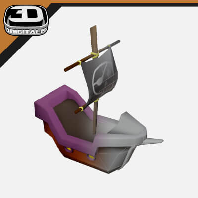 Stylized Pirate Ship Low Poly - 3D Model by 3Digitalis