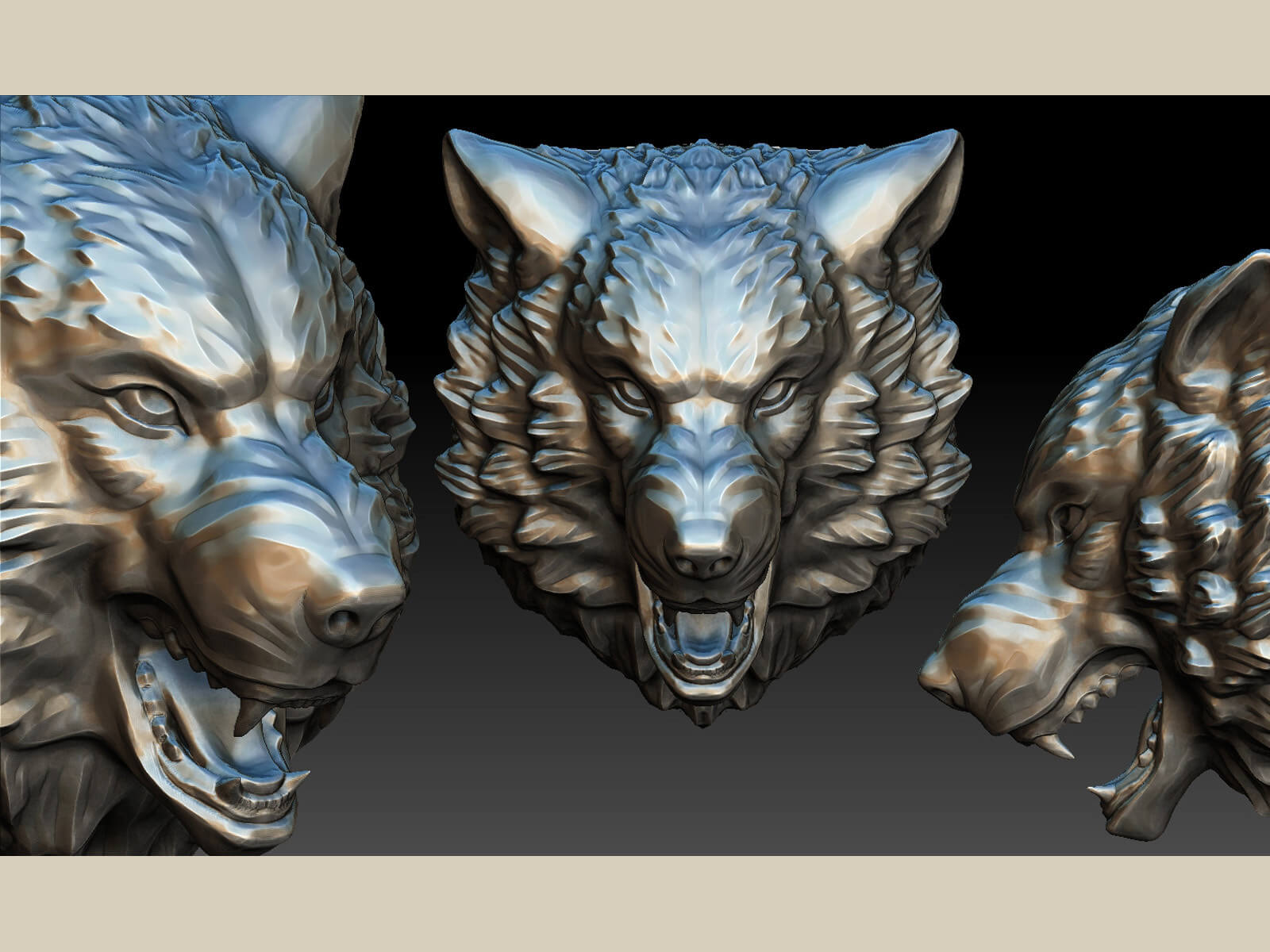 Stylized Wolf Head 0190 - 3D Print Model by 3djewelrysquad
