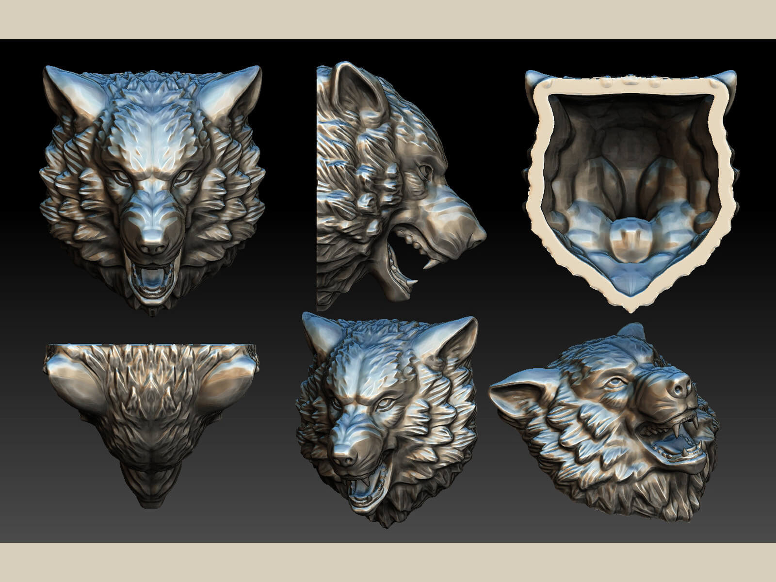 Stylized Wolf Head 0190 - 3D Print Model by 3djewelrysquad
