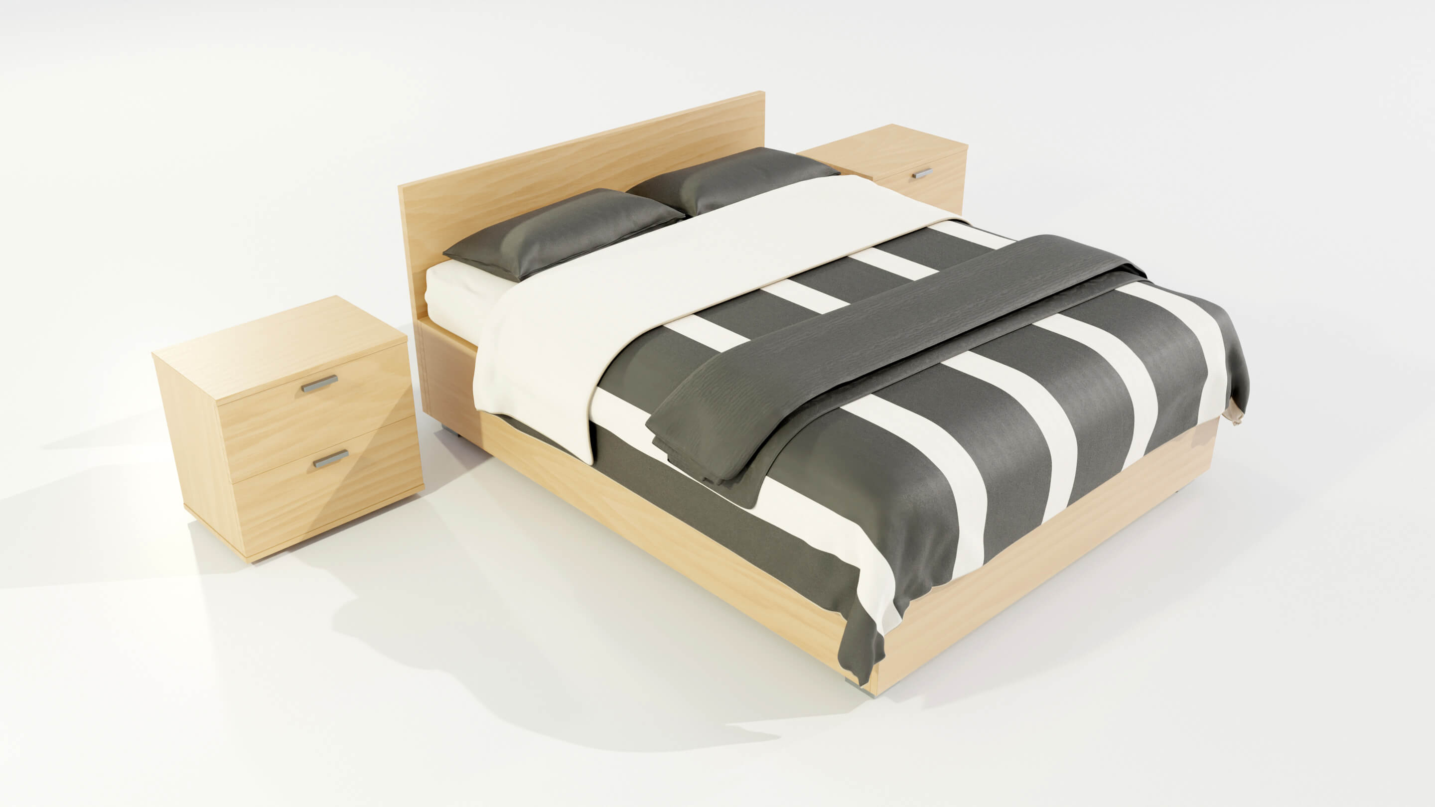 Double Wooden Bed - 3D Model by 3Dmae