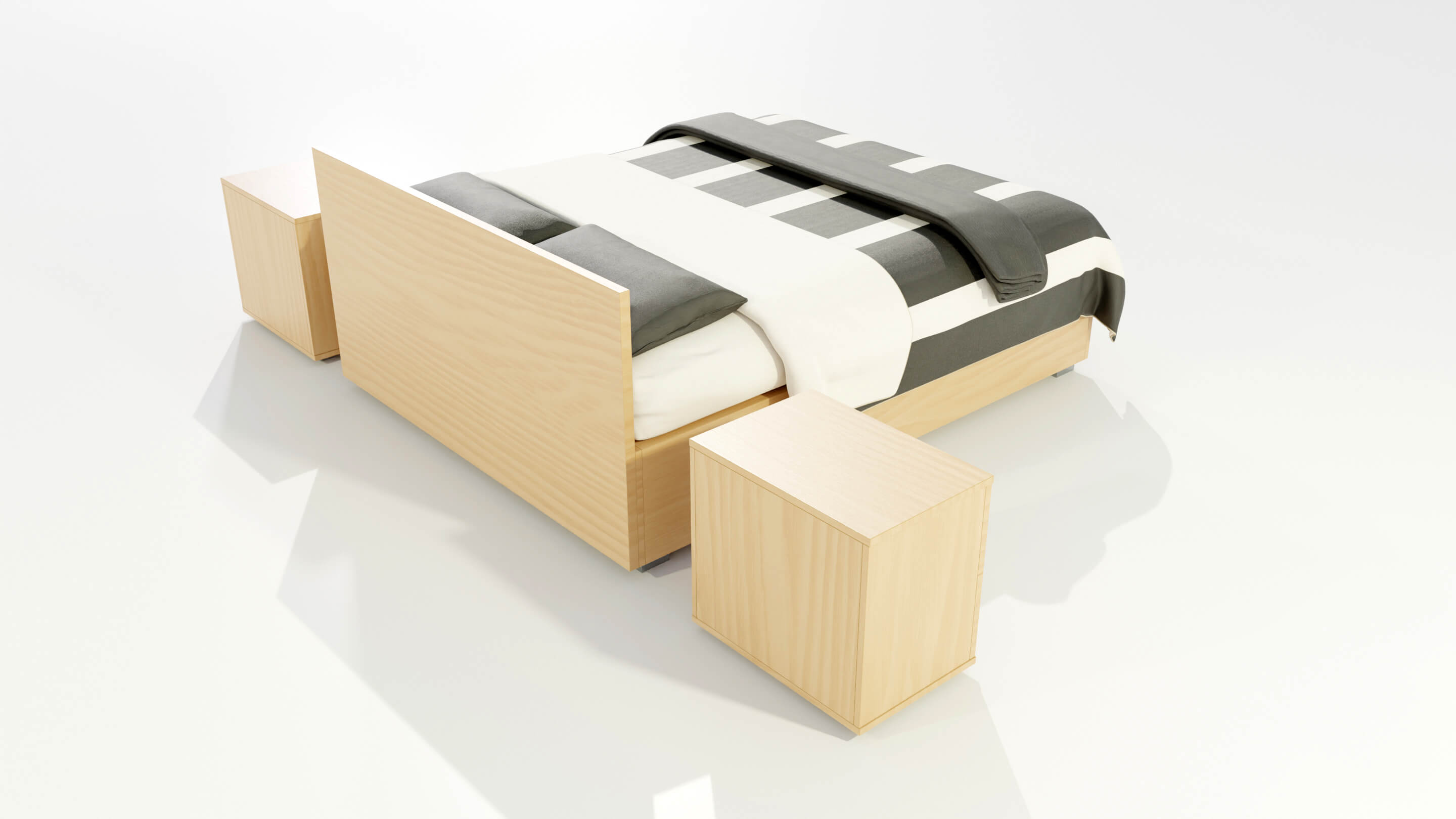 Double Wooden Bed - 3D Model by 3Dmae