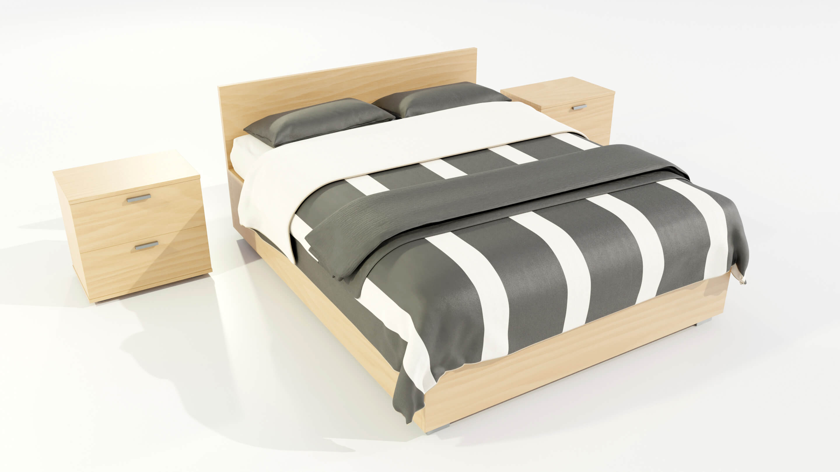 Double Wooden Bed - 3D Model by 3Dmae