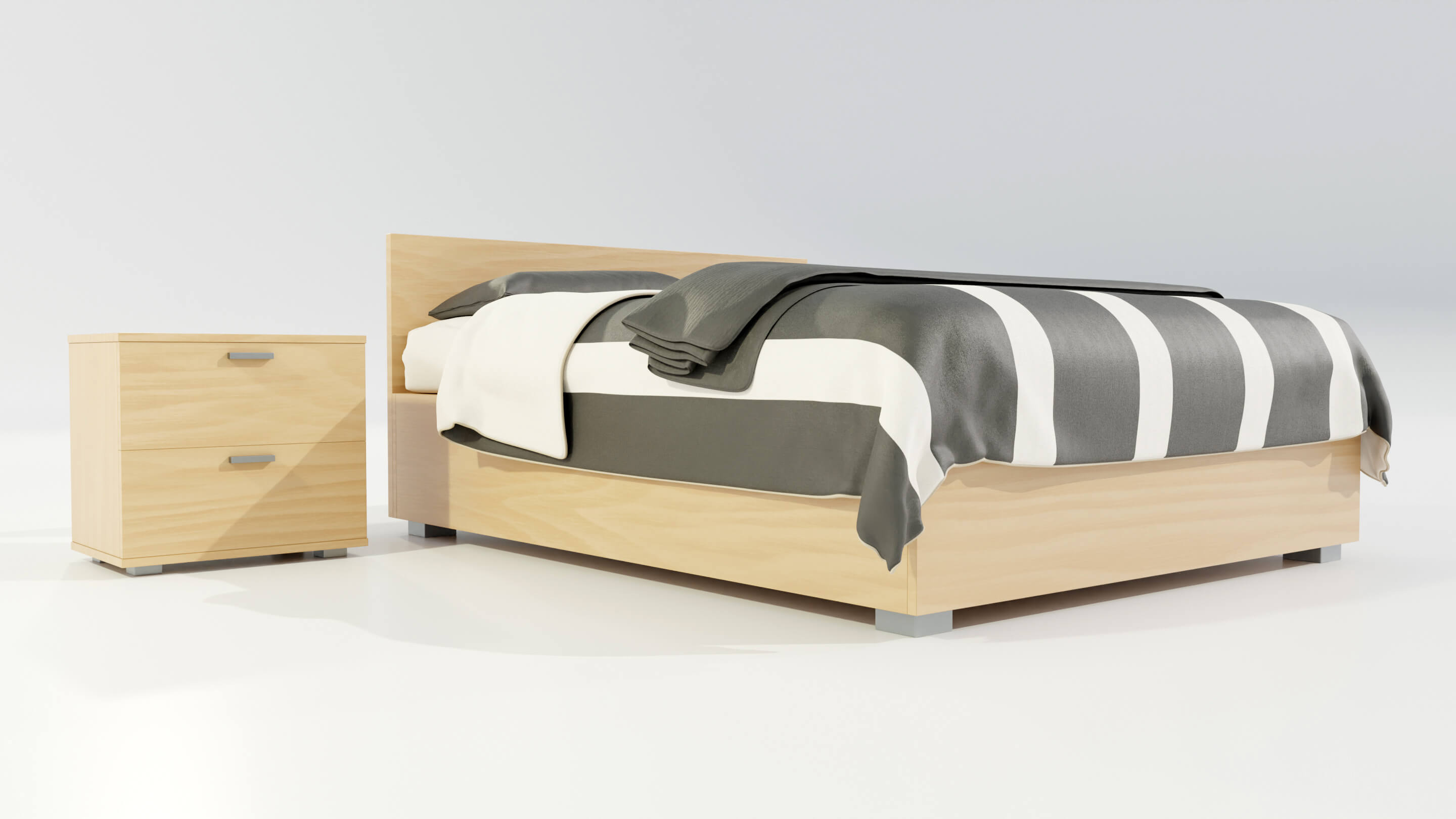Double Wooden Bed - 3D Model by 3Dmae