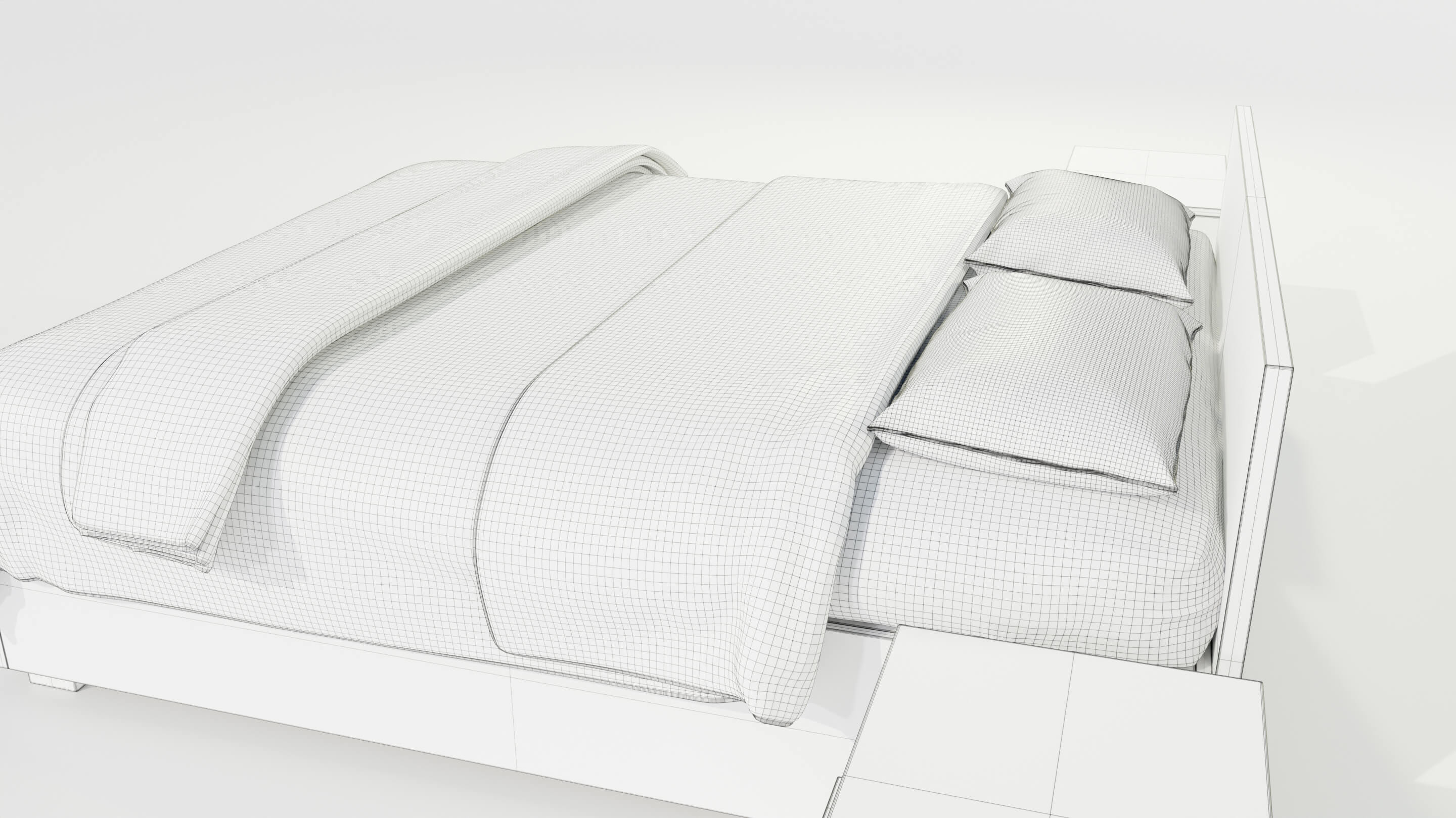 Double Wooden Bed - 3D Model by 3Dmae