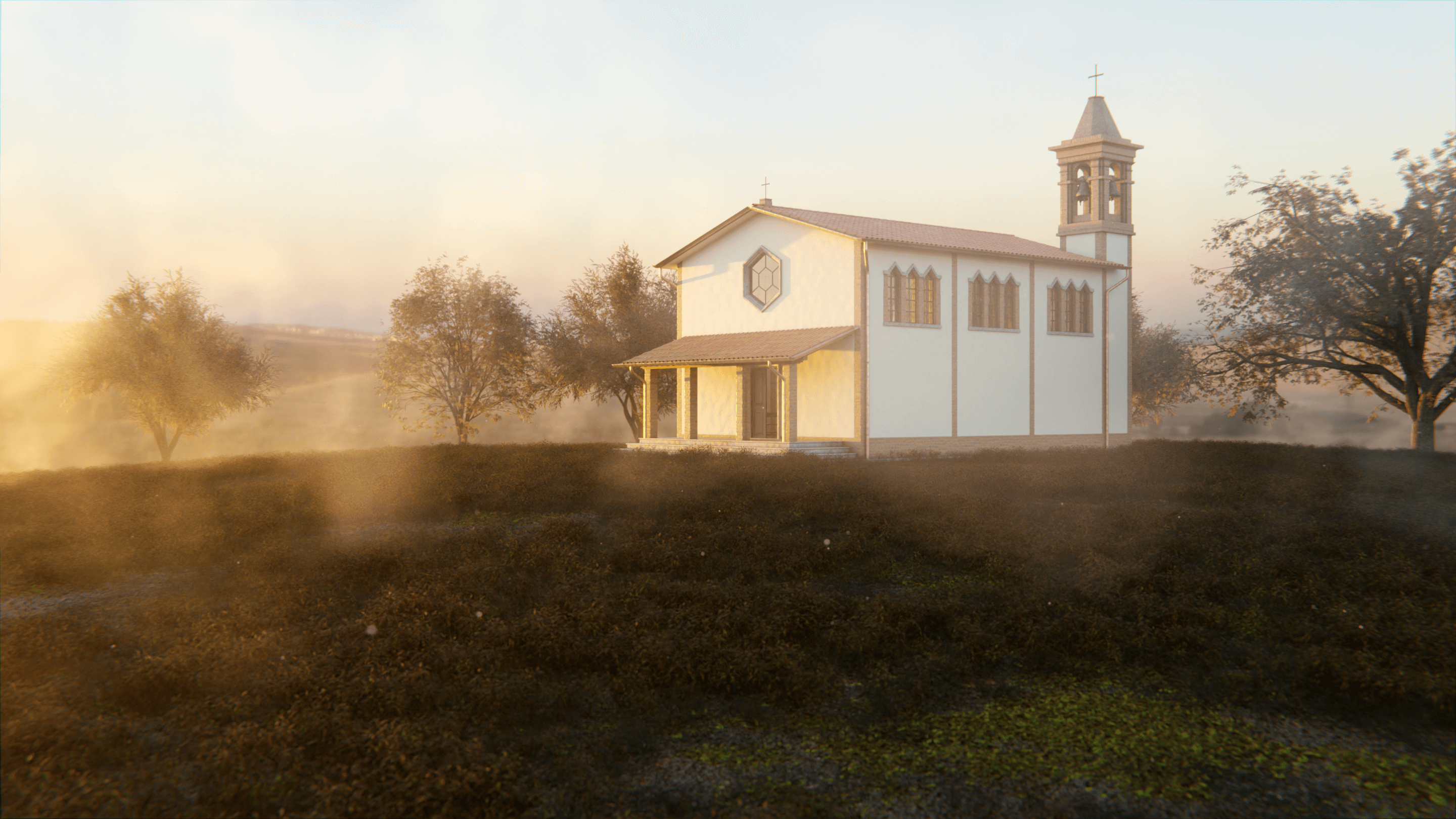 Italian Country Church 3D Render, Digital Art by 3Dmae