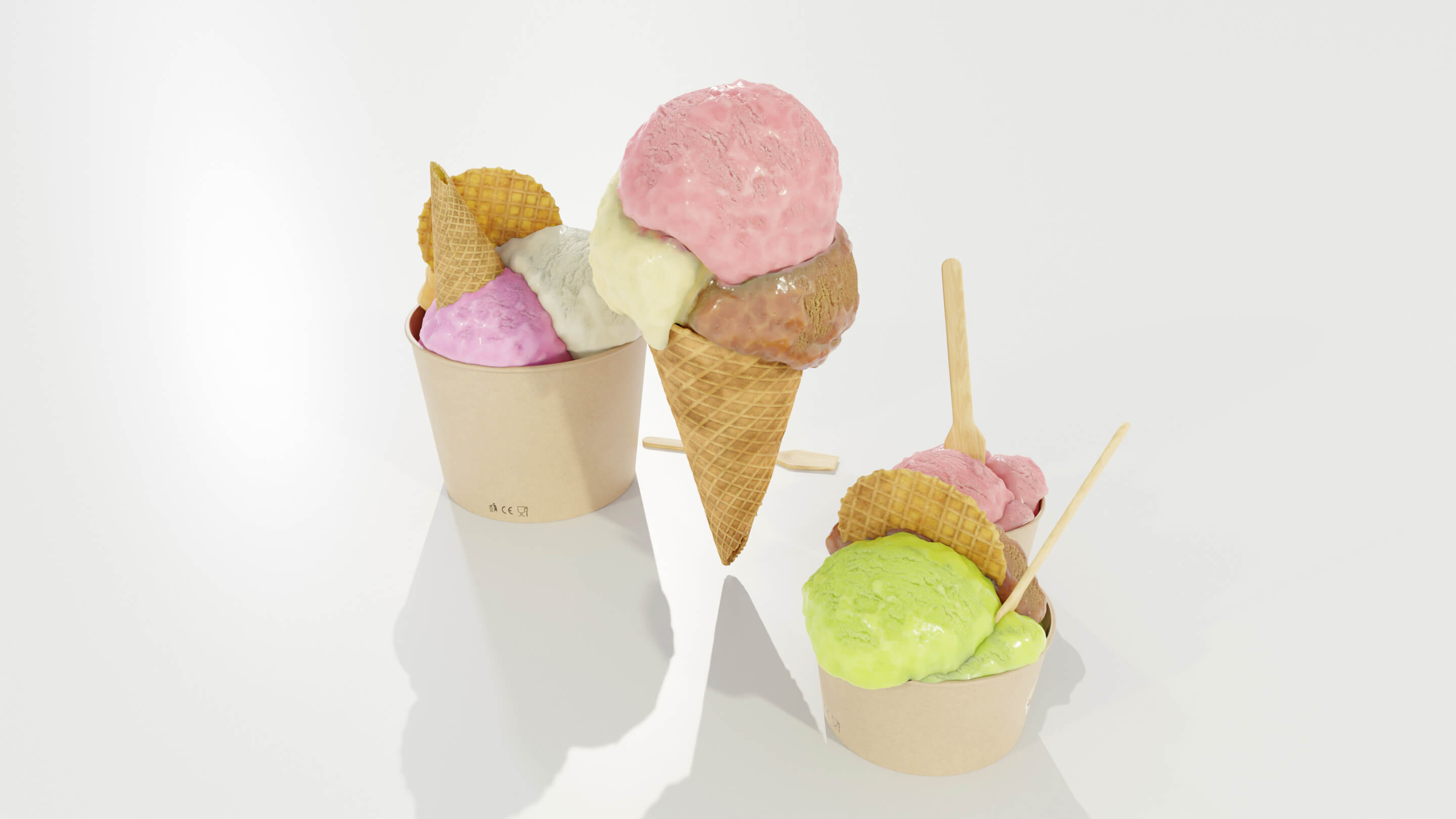 Ice Cream Cone and Cups - 3D Model by 3Dmae