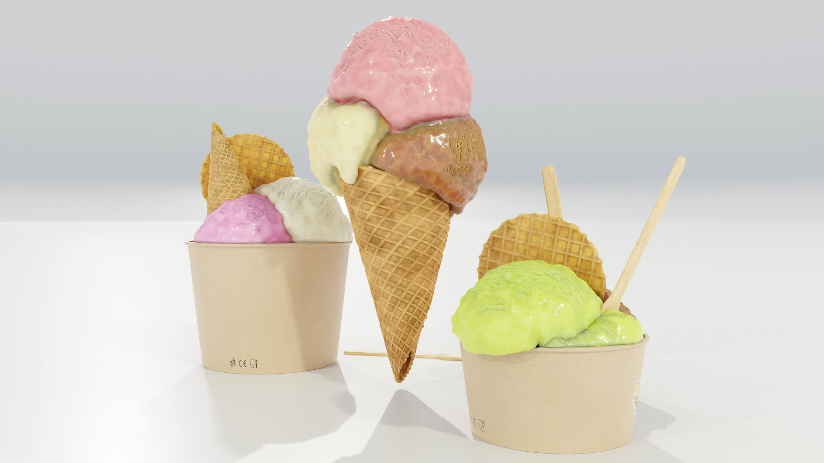 Ice Cream Cone and Cups - 3D Model by 3Dmae