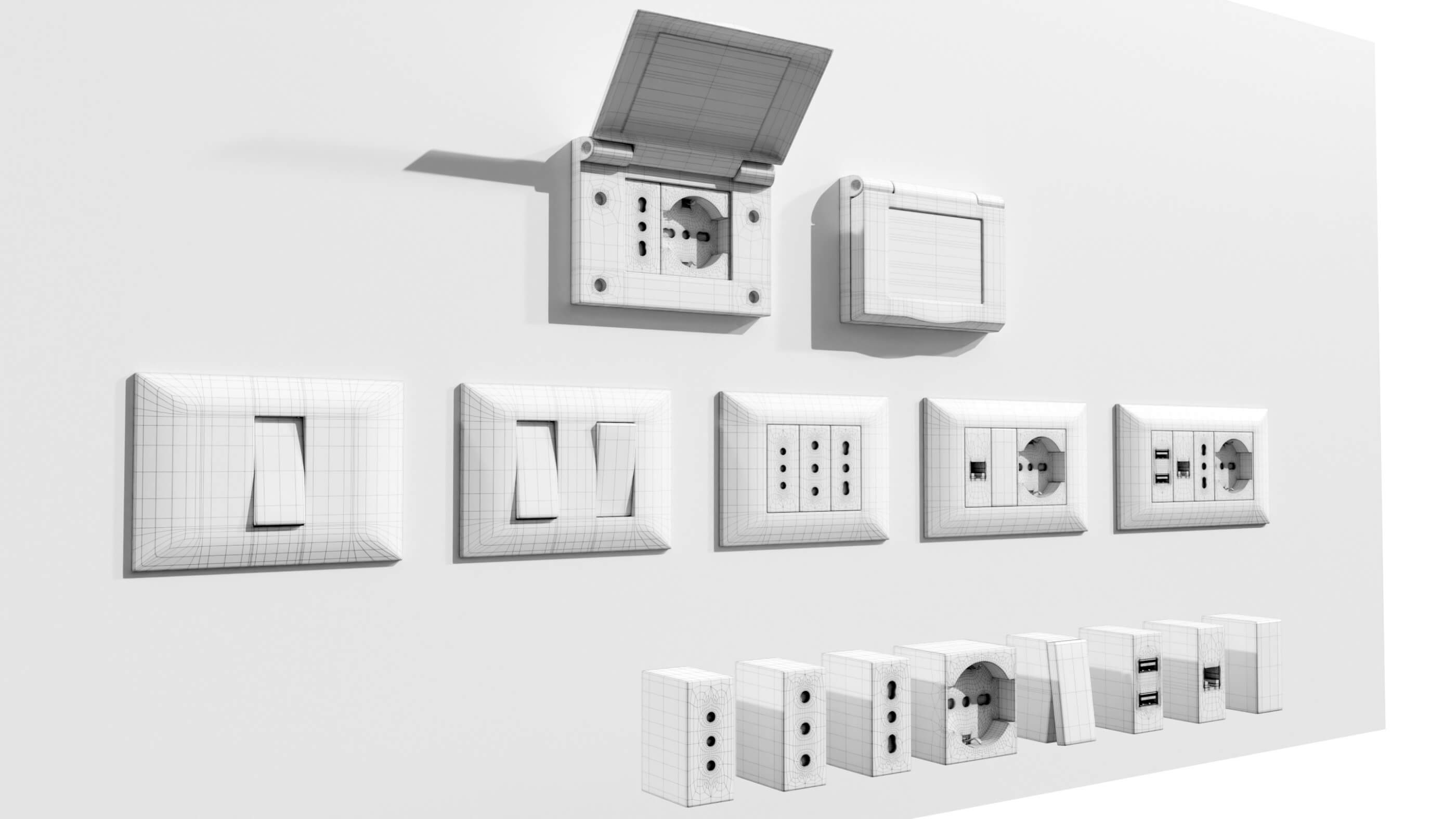 Italian Electrical Sockets Collection - 3D Model by 3Dmae