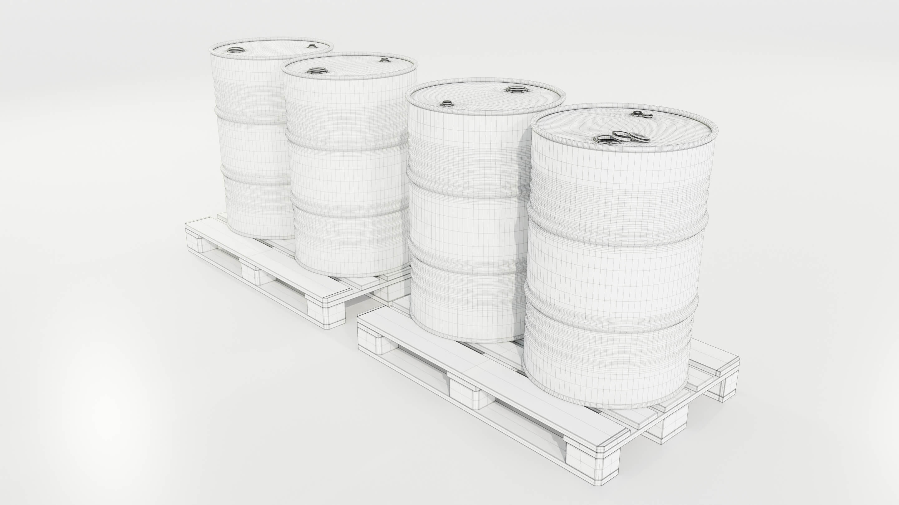 Pallet With Steel Barrels - 3D Model by 3Dmae