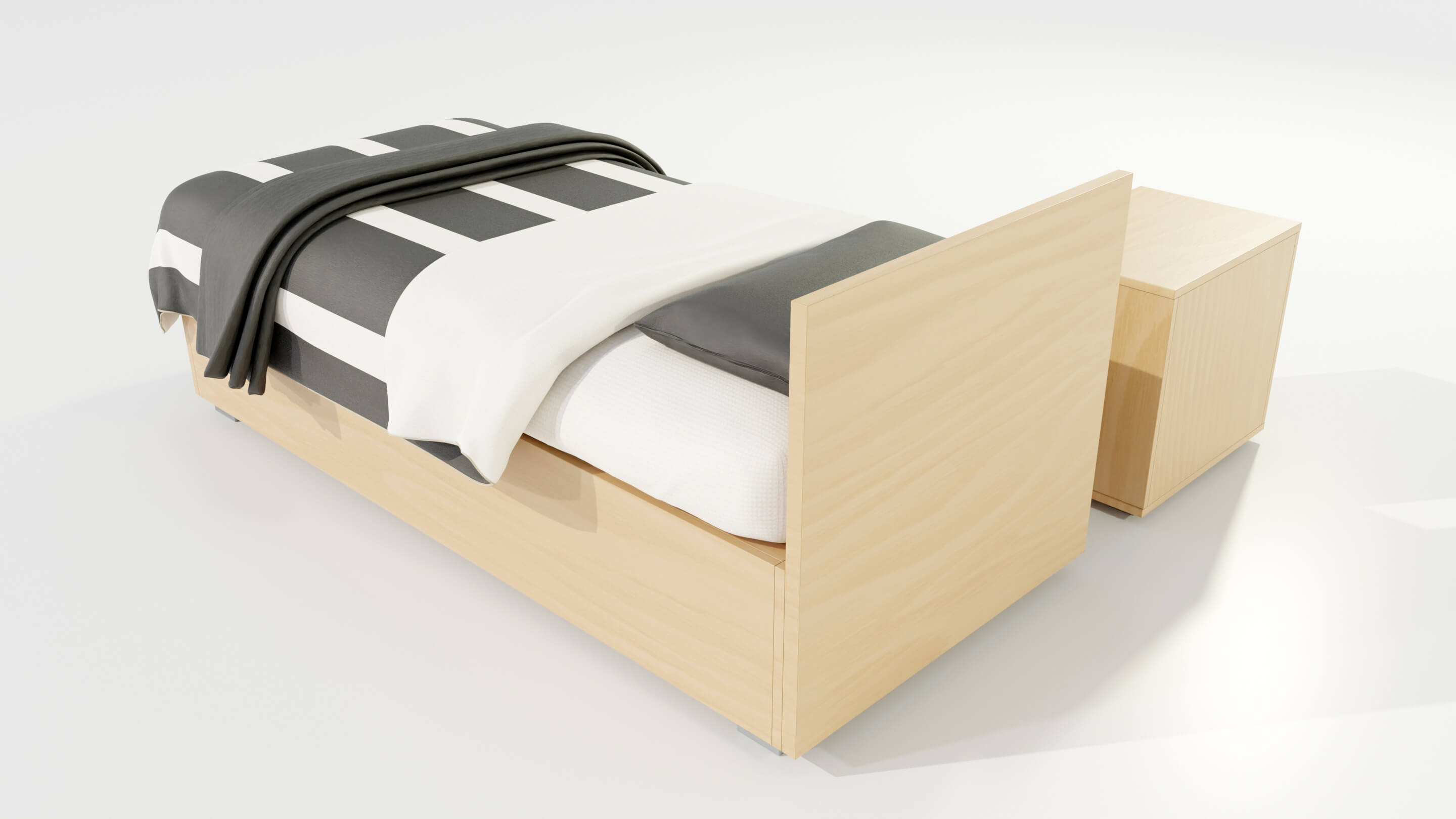 Single Wooden Bed - 3D Model by 3Dmae