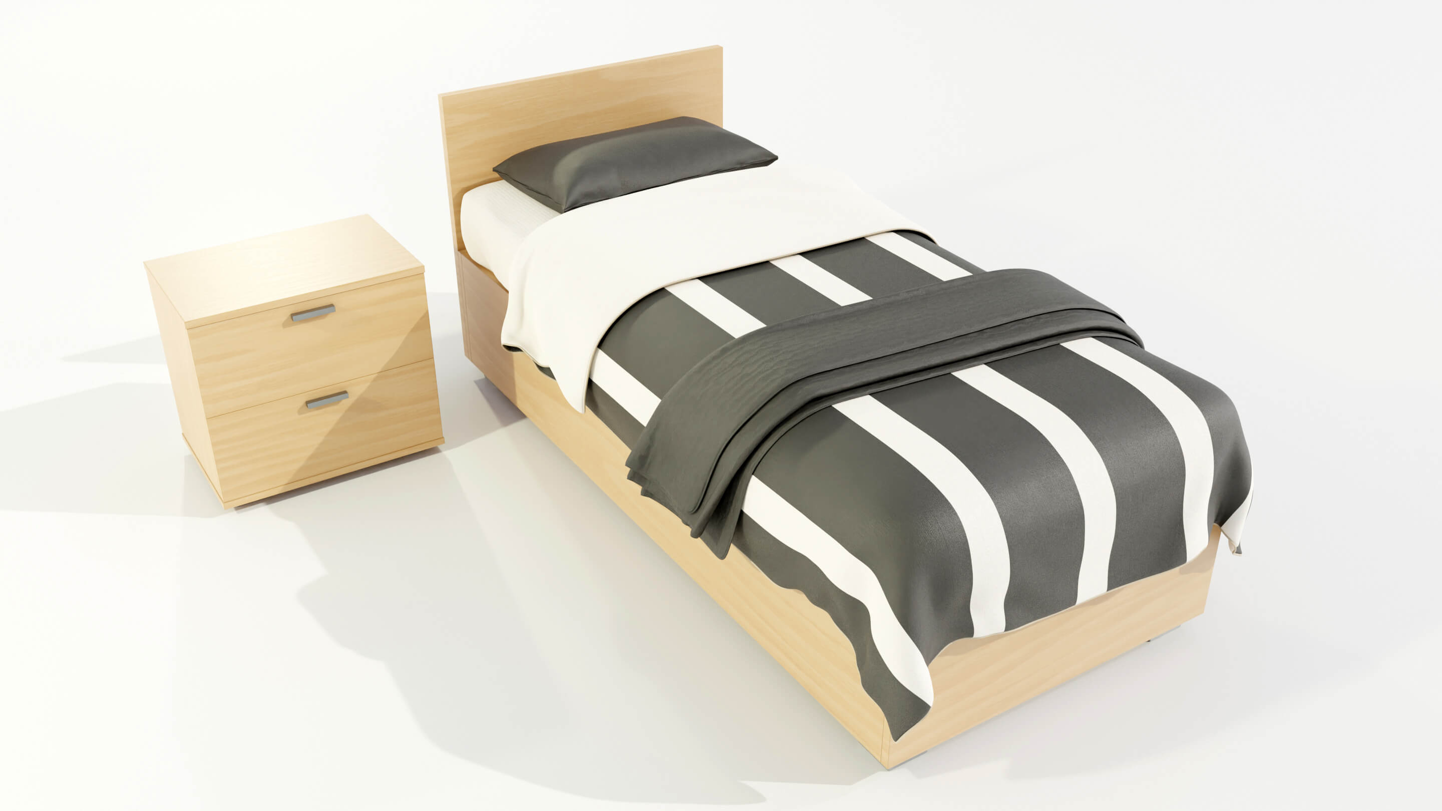 Single Wooden Bed - 3D Model by 3Dmae