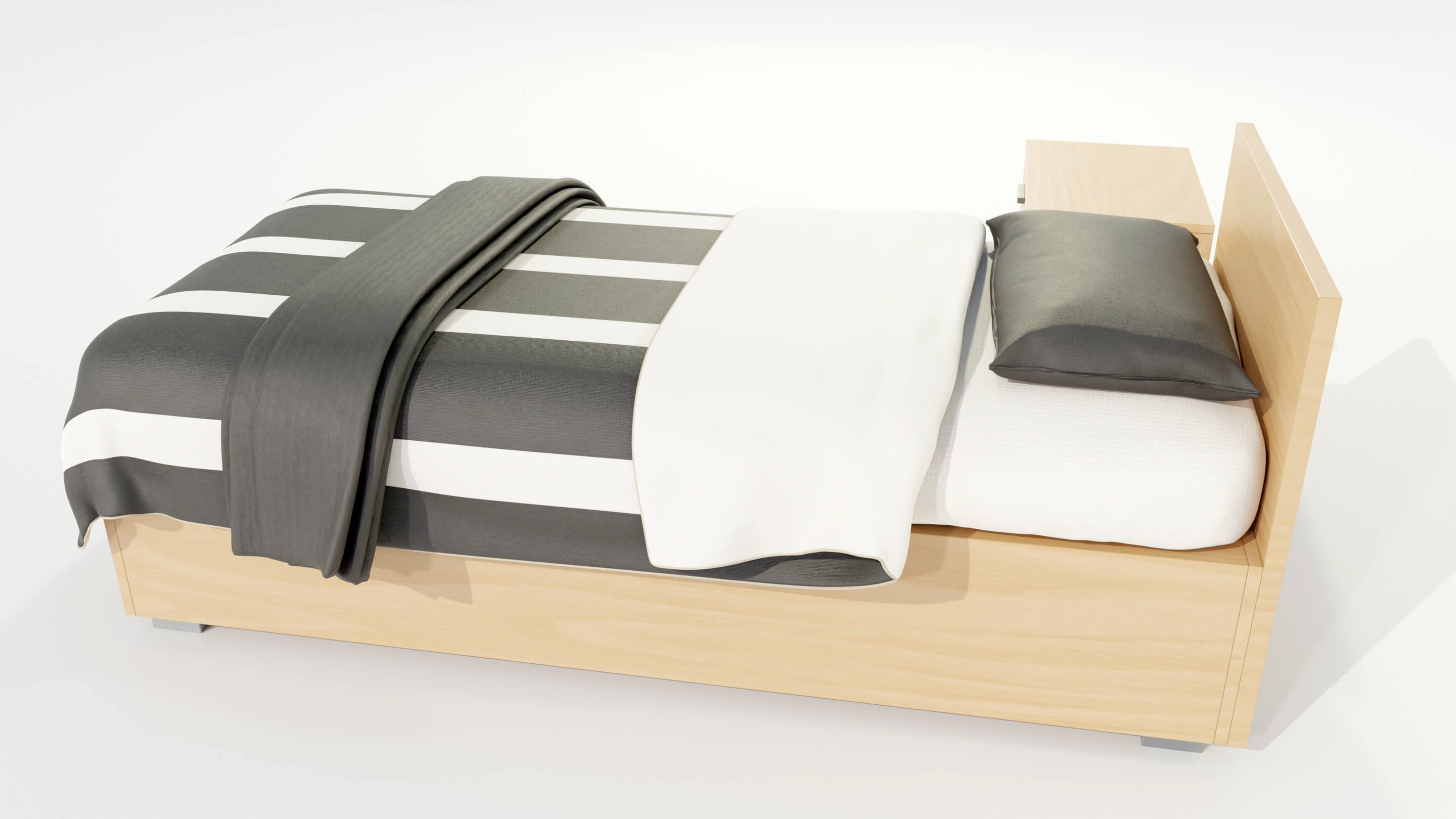 Single Wooden Bed - 3D Model by 3Dmae