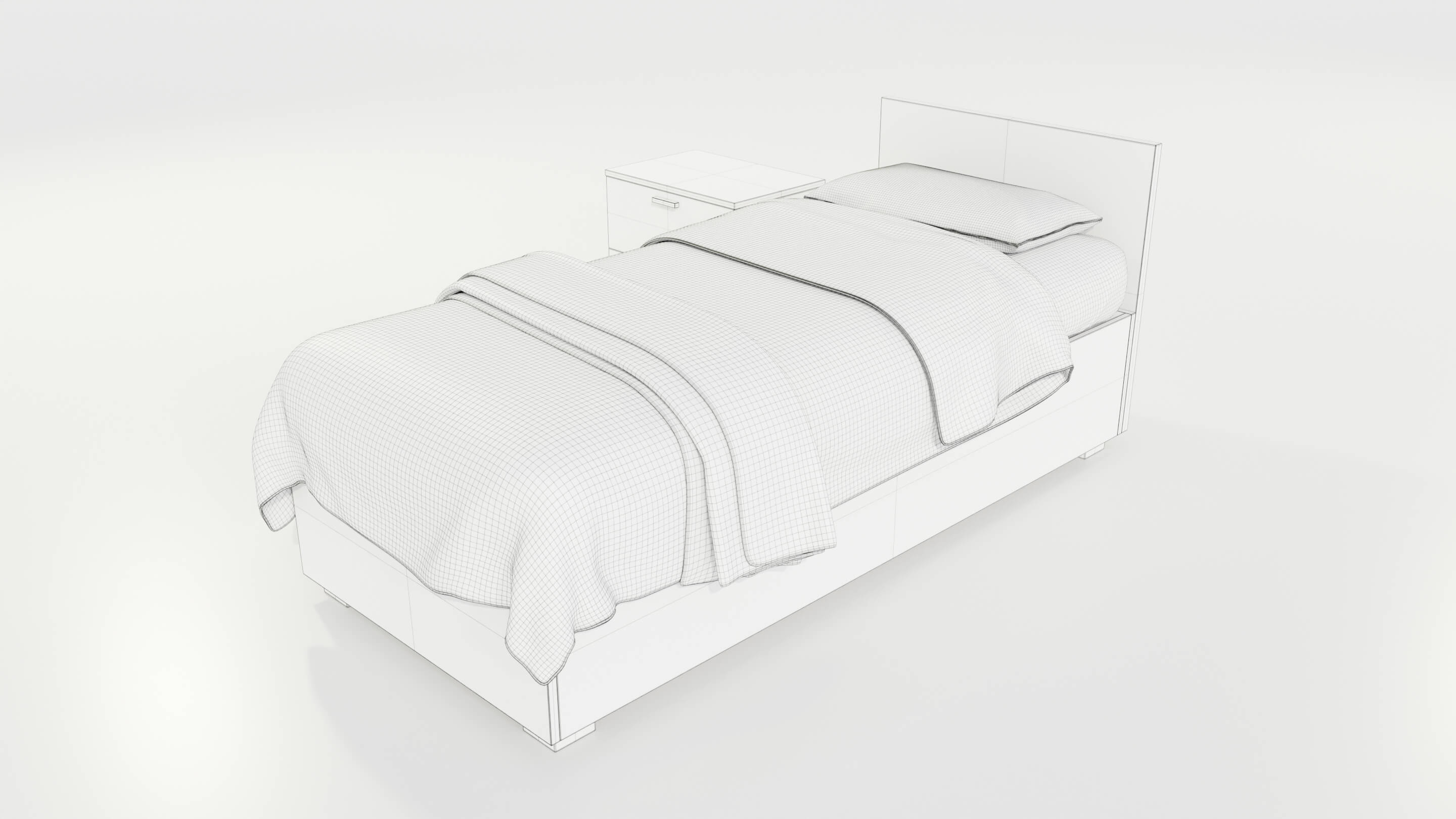 Single Wooden Bed - 3D Model by 3Dmae