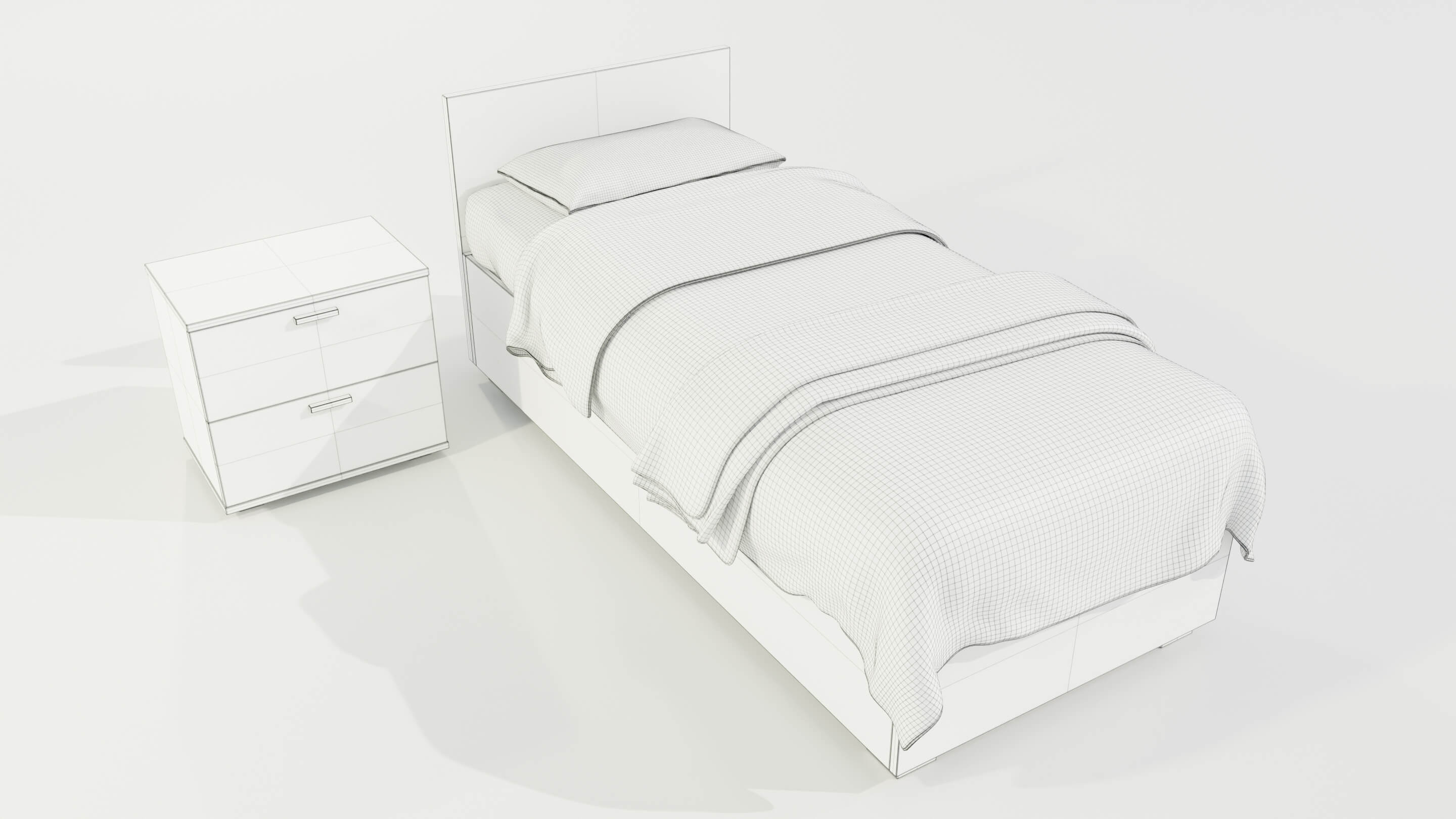 Single Wooden Bed - 3D Model by 3Dmae
