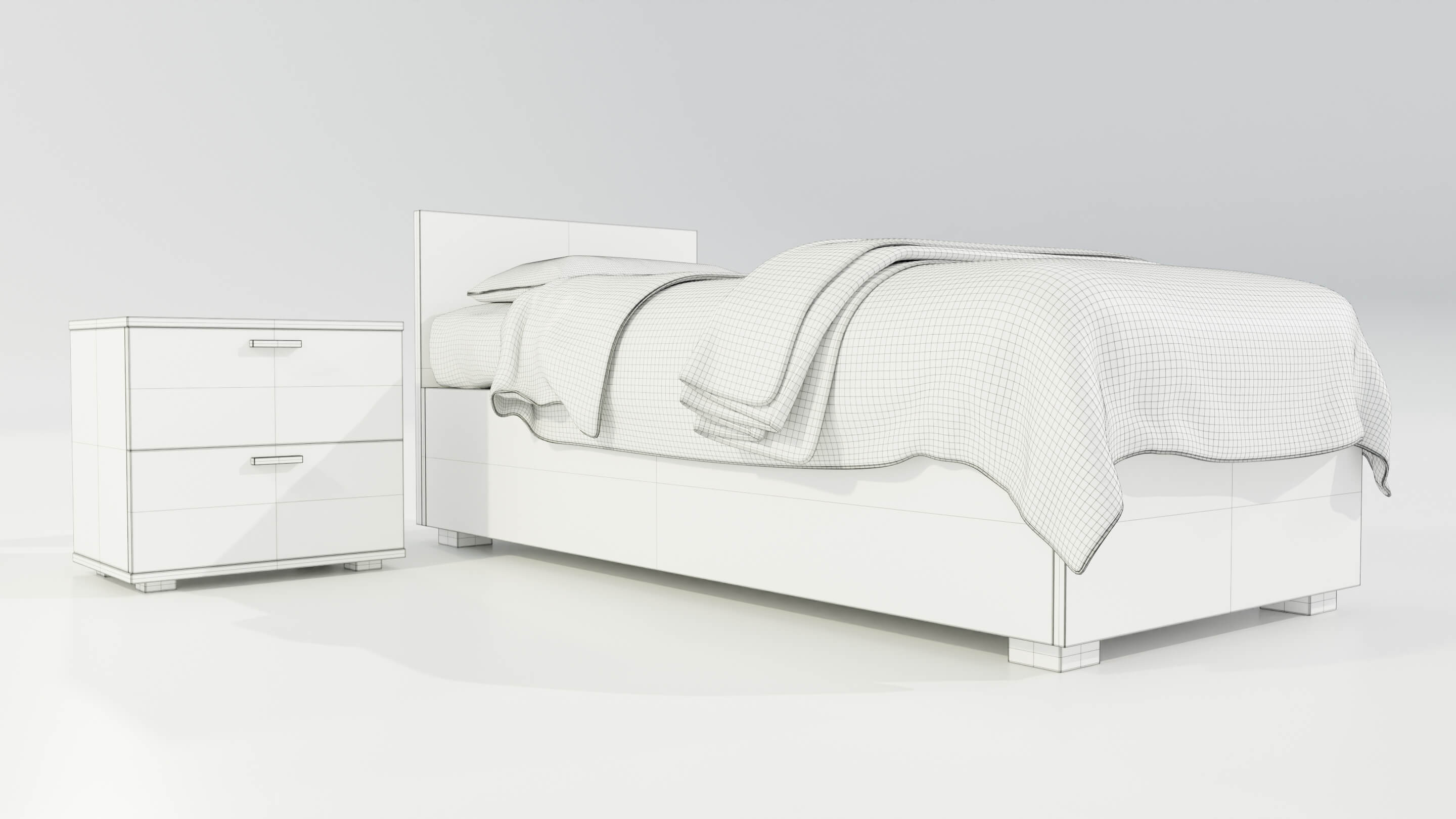 Single Wooden Bed - 3D Model by 3Dmae