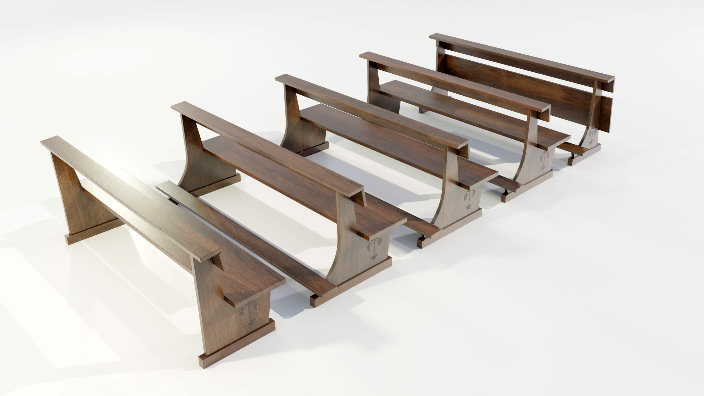Wooden Church Benches - 3D Model by 3Dmae