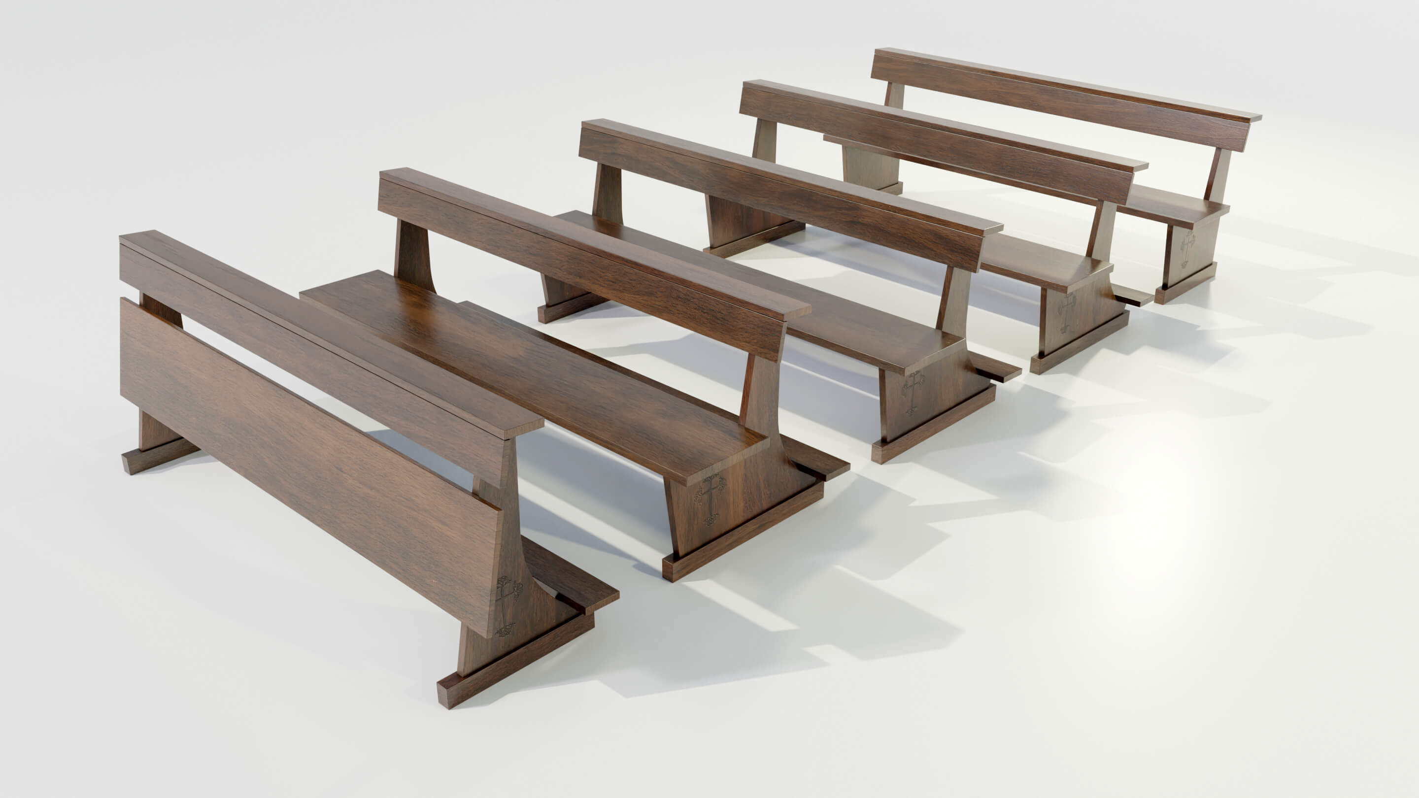 Wooden Church Benches - 3D Model by 3Dmae