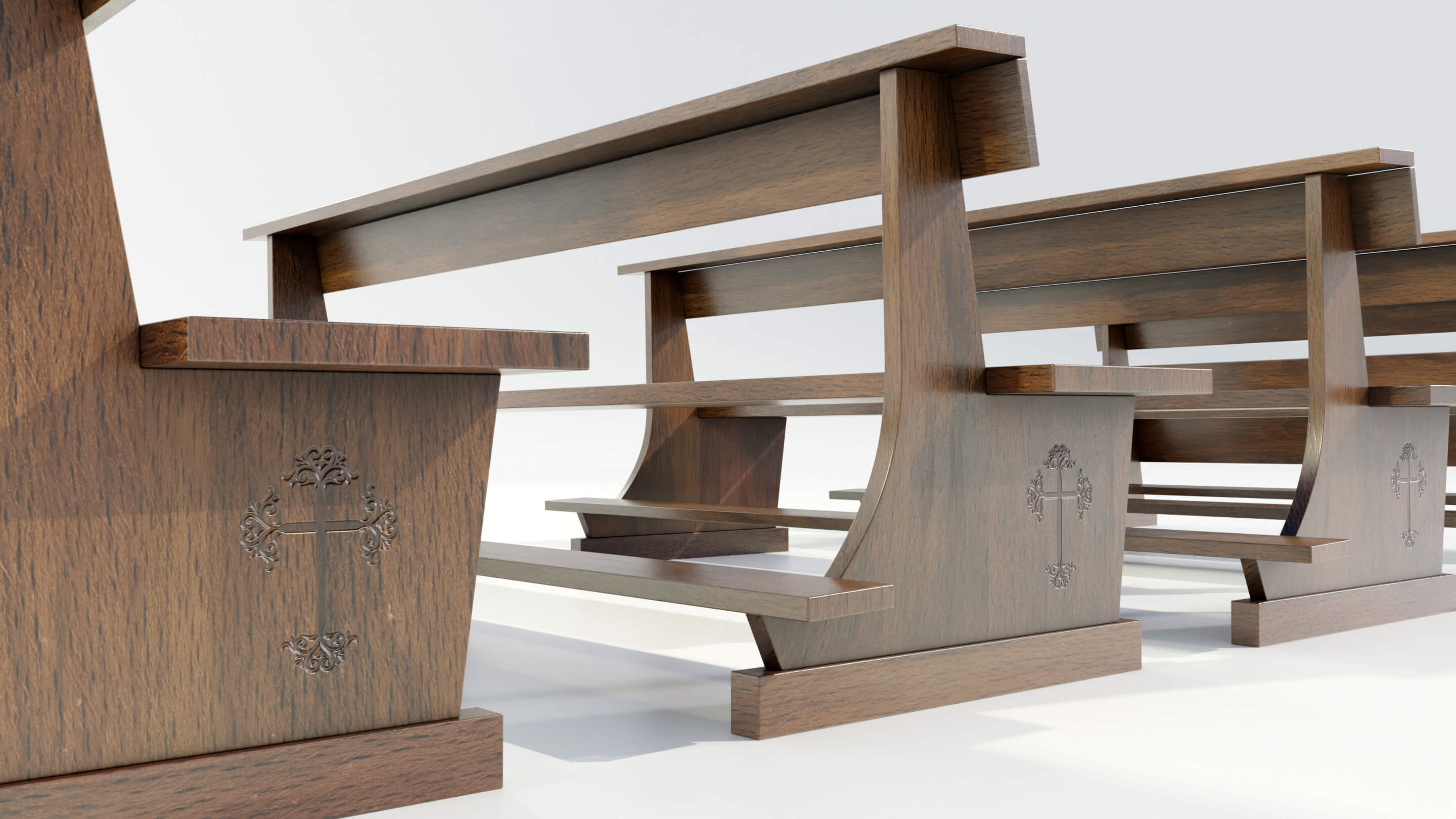 Wooden Church Benches - 3D Model by 3Dmae