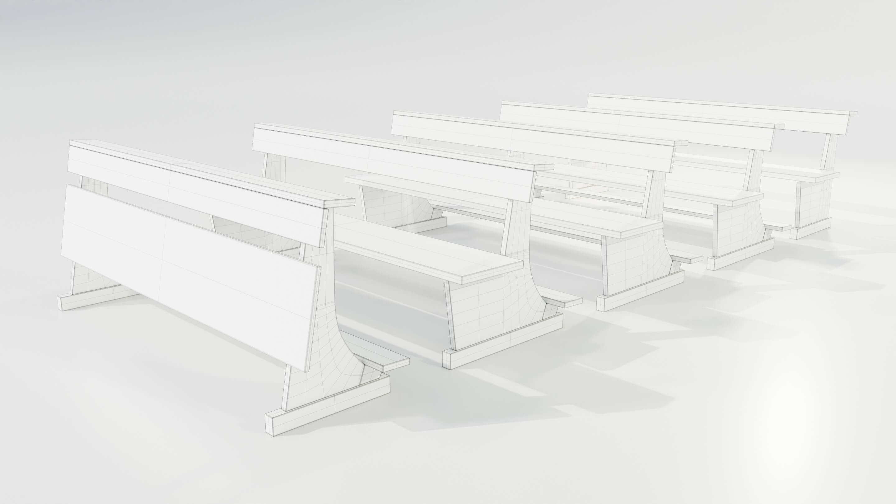 Wooden Church Benches - 3D Model by 3Dmae