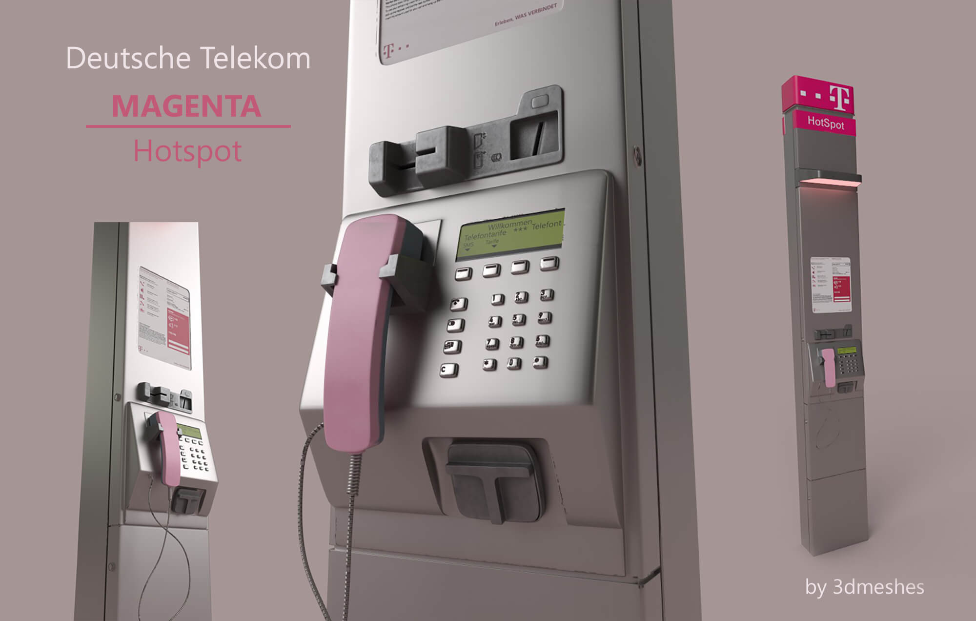Telephonebox Telekom - Magenta - PBR + Stl 3D Model by 3dmeshes