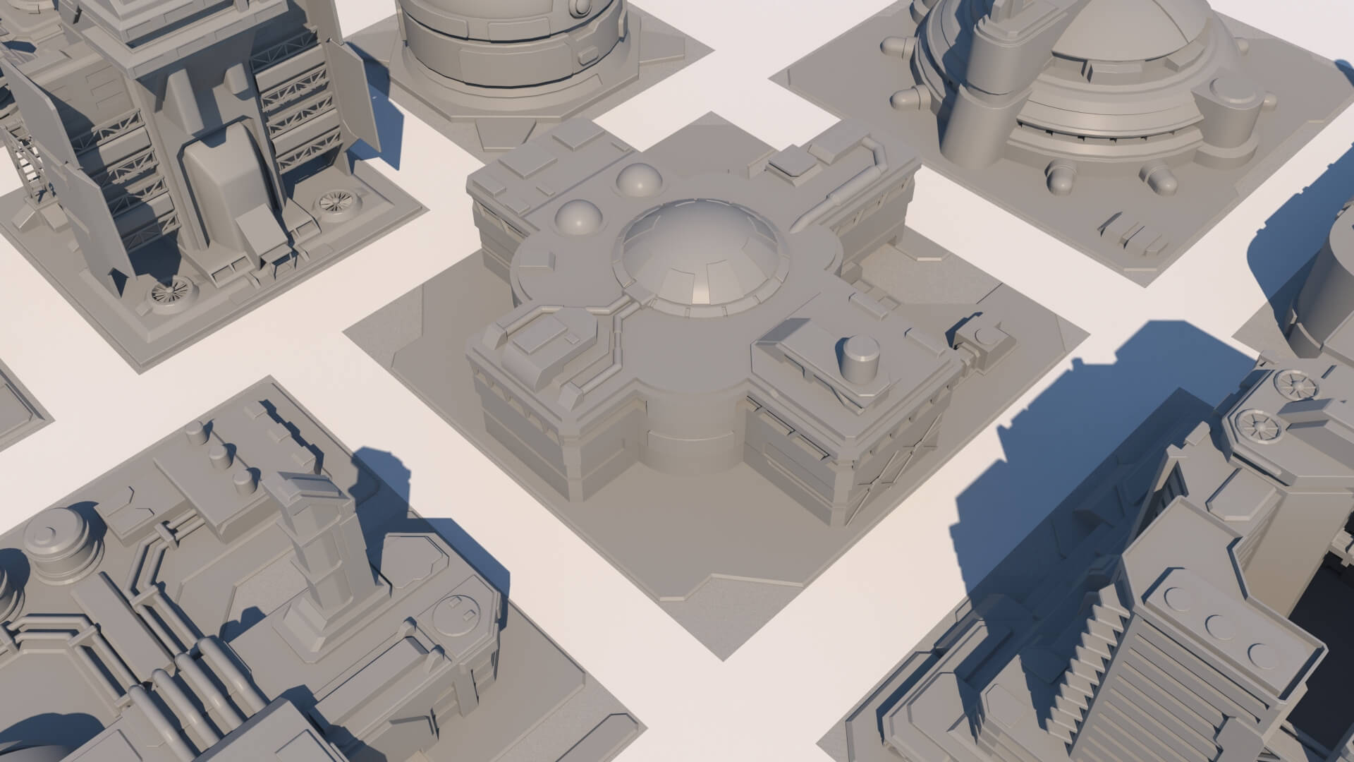 Sci-Fi Buildings 3D Model by 3dmode