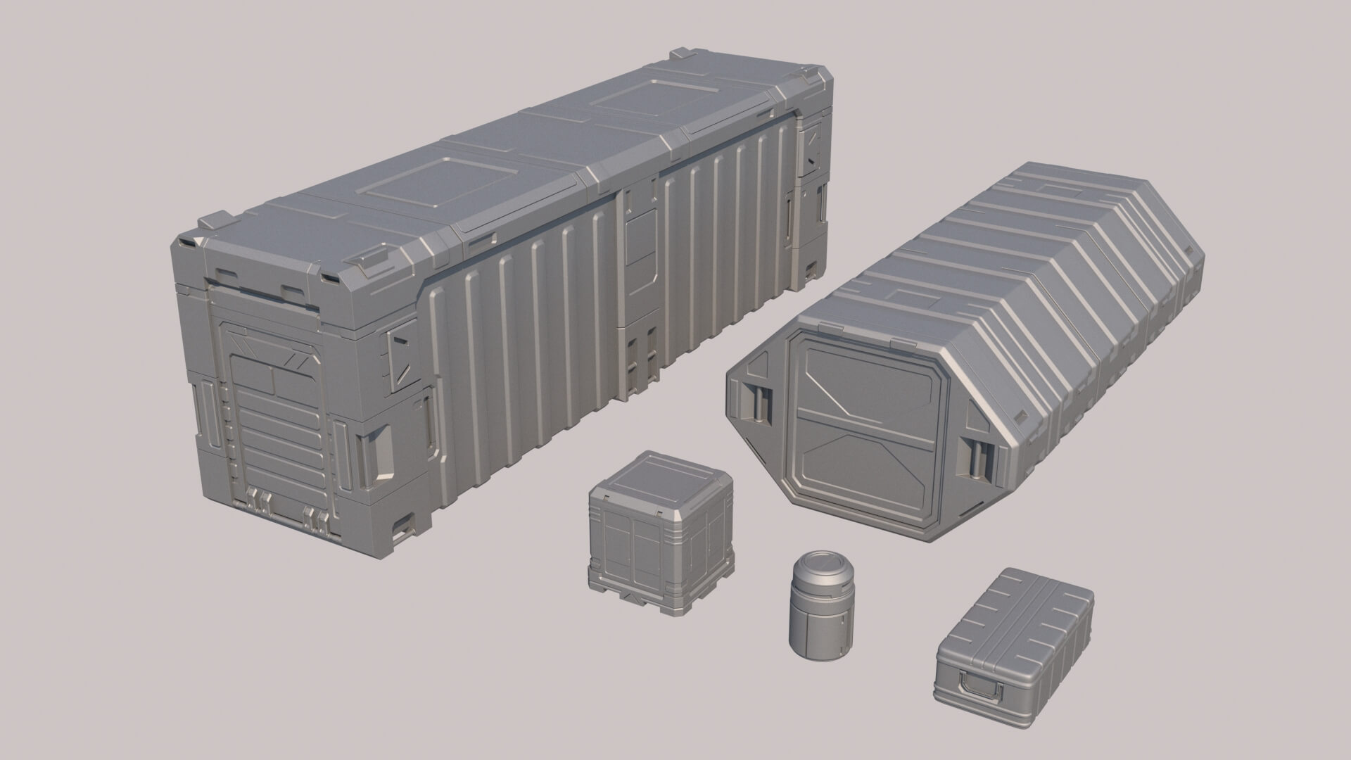 Sci-Fi Container Set 3D Model by 3dmode