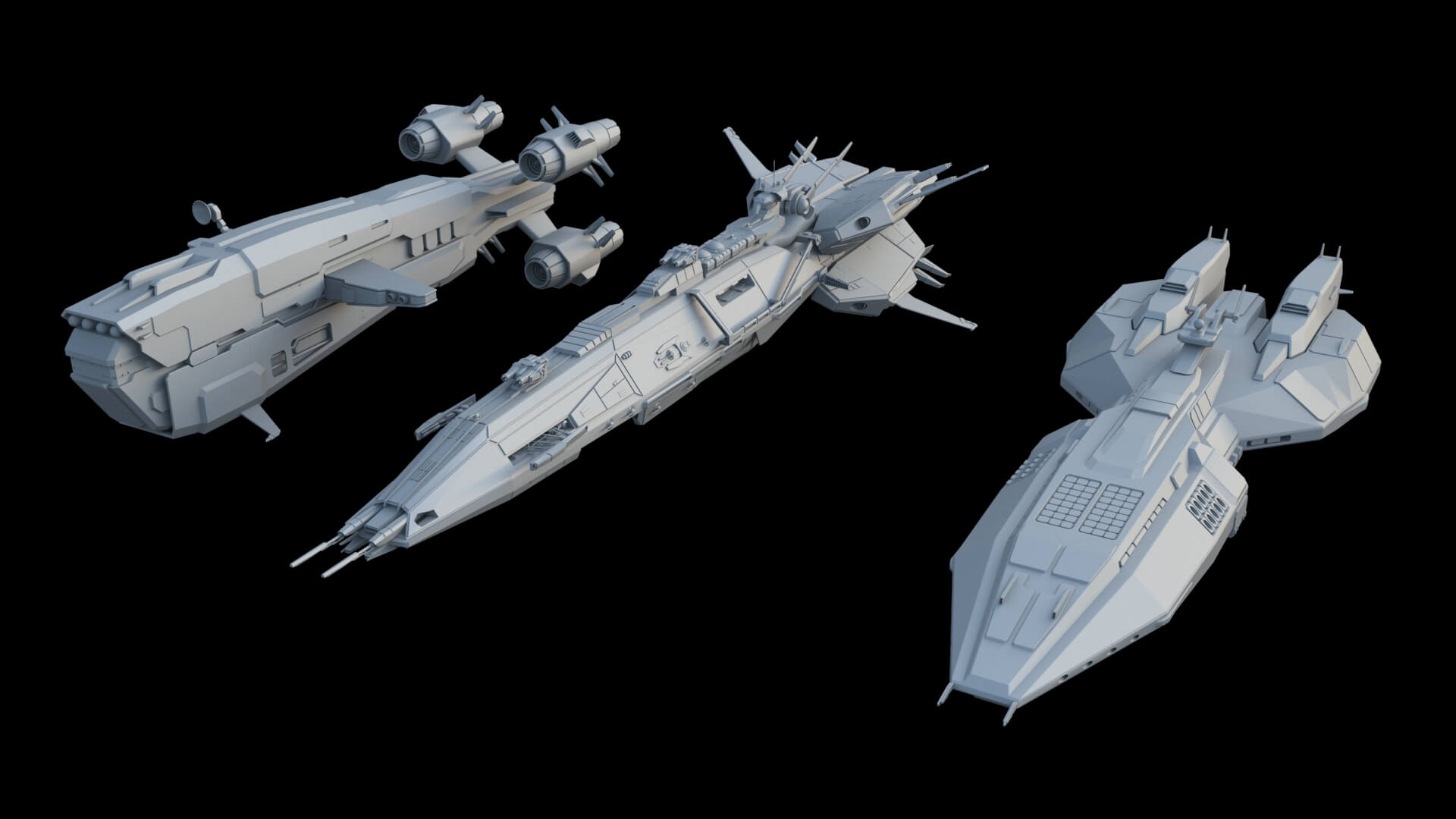 Sci-Fi Three Spaceships 3D Model by 3dmode