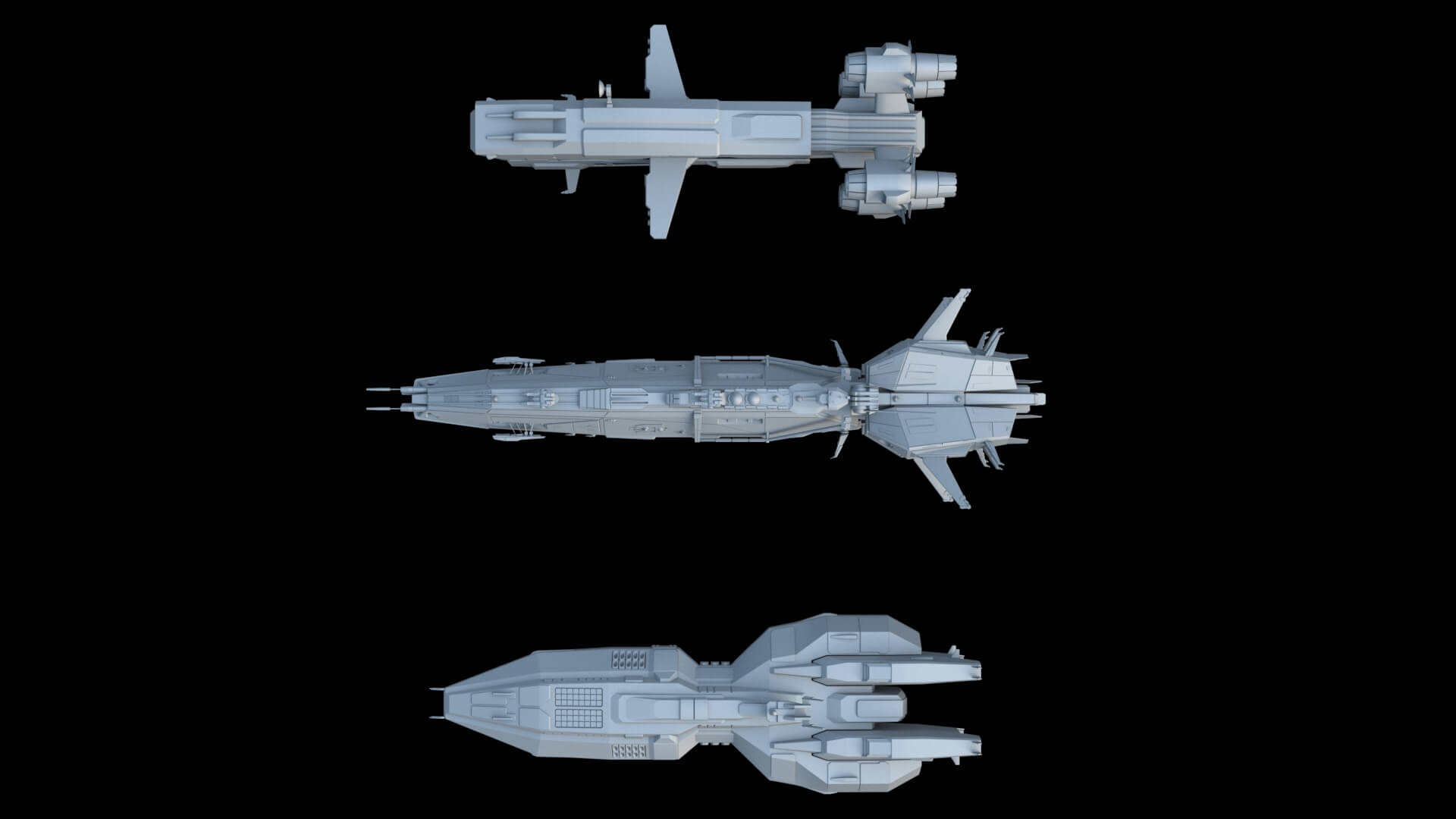 Sci-Fi Three Spaceships 3D Model by 3dmode