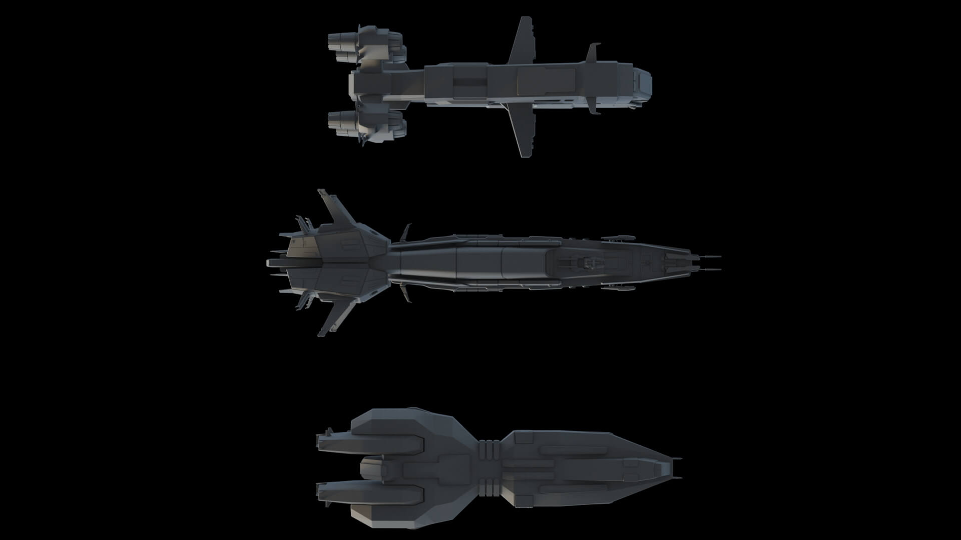 Sci-Fi Three Spaceships 3D Model by 3dmode