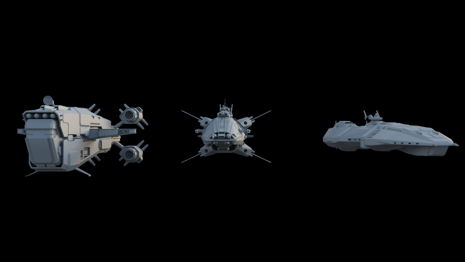 Sci-Fi Three Spaceships 3D Model by 3dmode