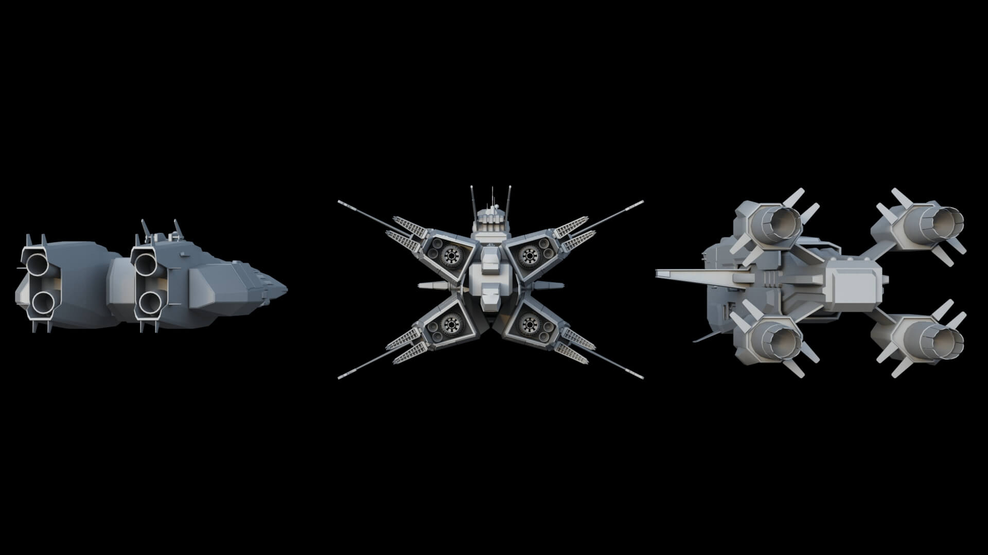 Sci-Fi Three Spaceships 3D Model by 3dmode
