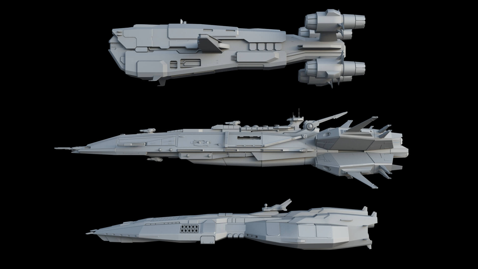 Sci-Fi Three Spaceships 3D Model by 3dmode