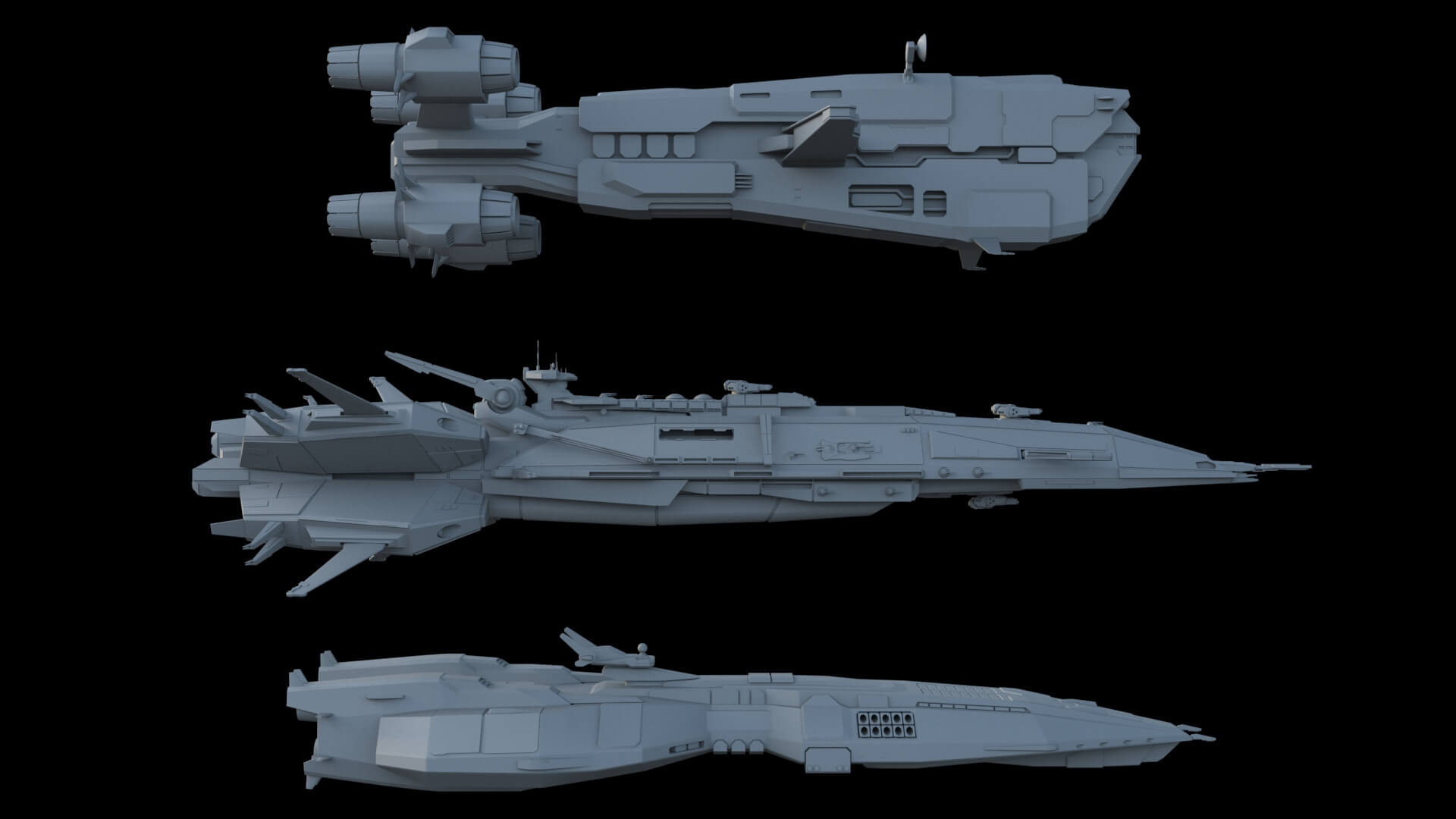 Sci-Fi Three Spaceships 3D Model by 3dmode
