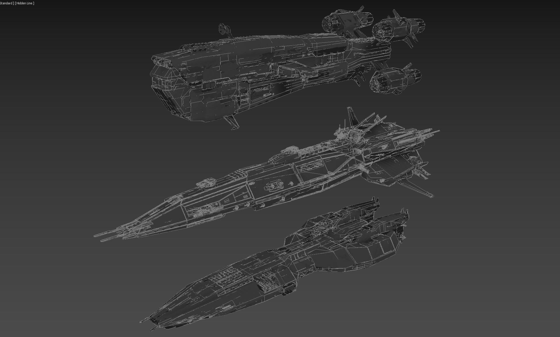 Sci-Fi Three Spaceships 3D Model by 3dmode