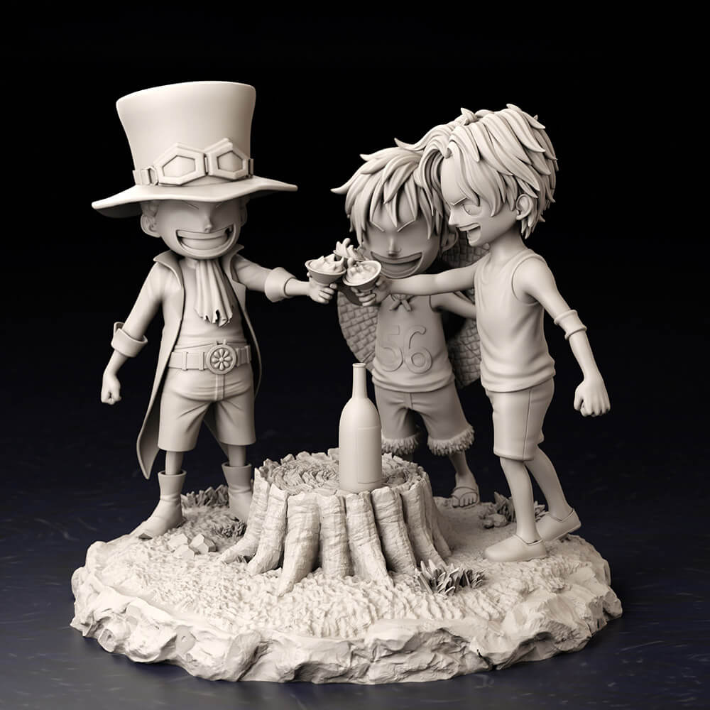 Childhood Luffy Ace and Sabo - One Piece 3D Model by 3DModelDesigner