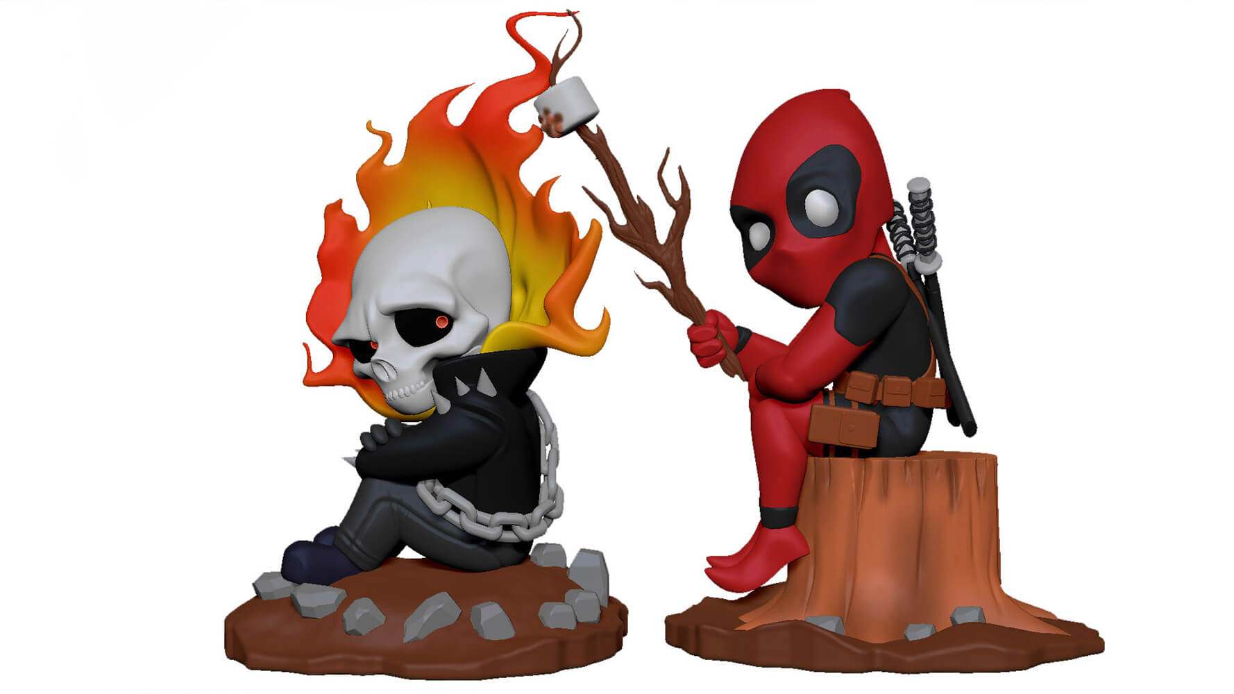 Ghost Rider Vs Deapool Chibi - 3D Model by 3DModelDesigner