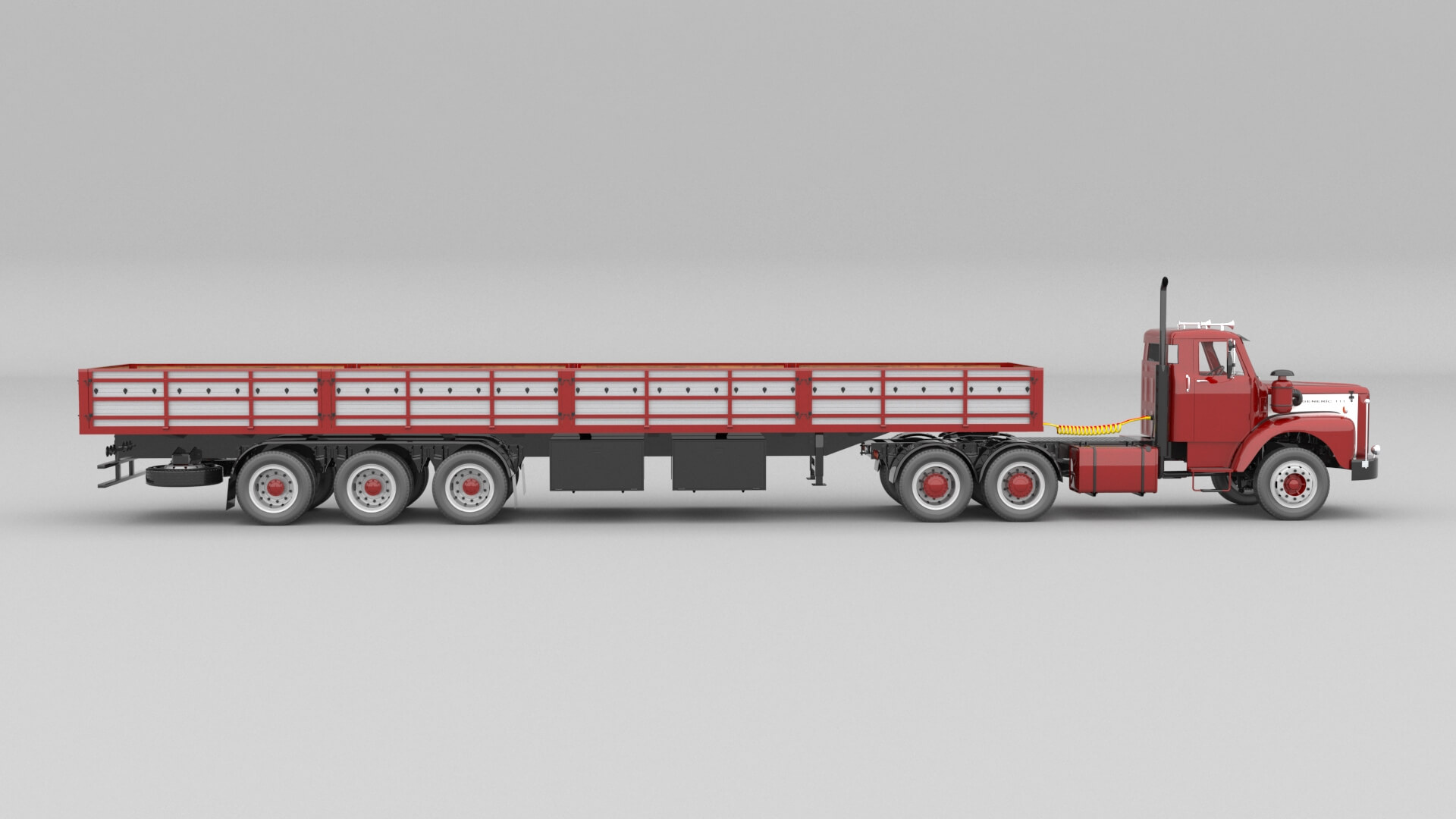 1975 Semi Truck and Trailer 6X4 - 3D Model by 3dmodelgarage