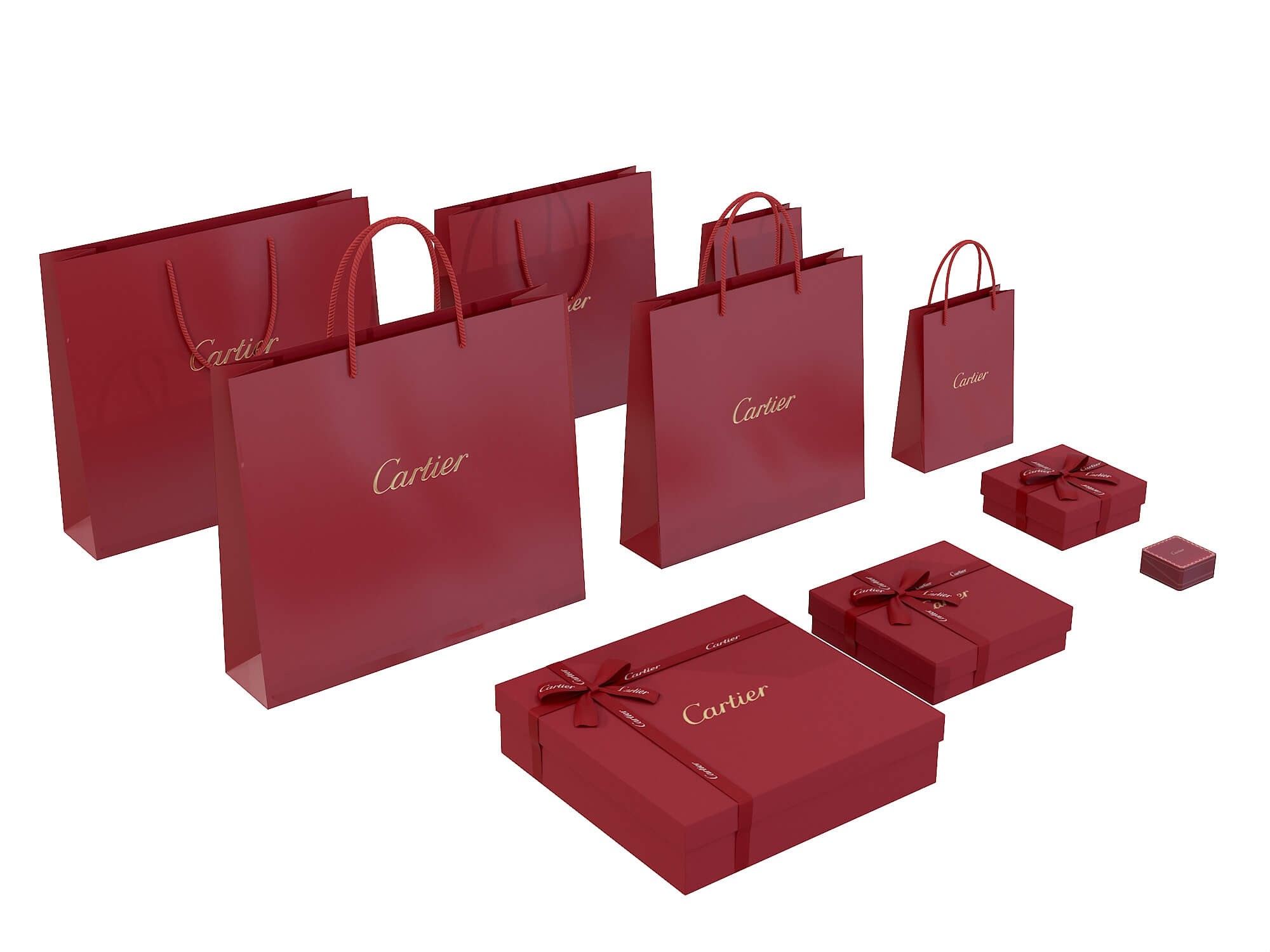 Cartier Gift Packaging Boxes and Paper Bags - 3D Model by 3dmonk