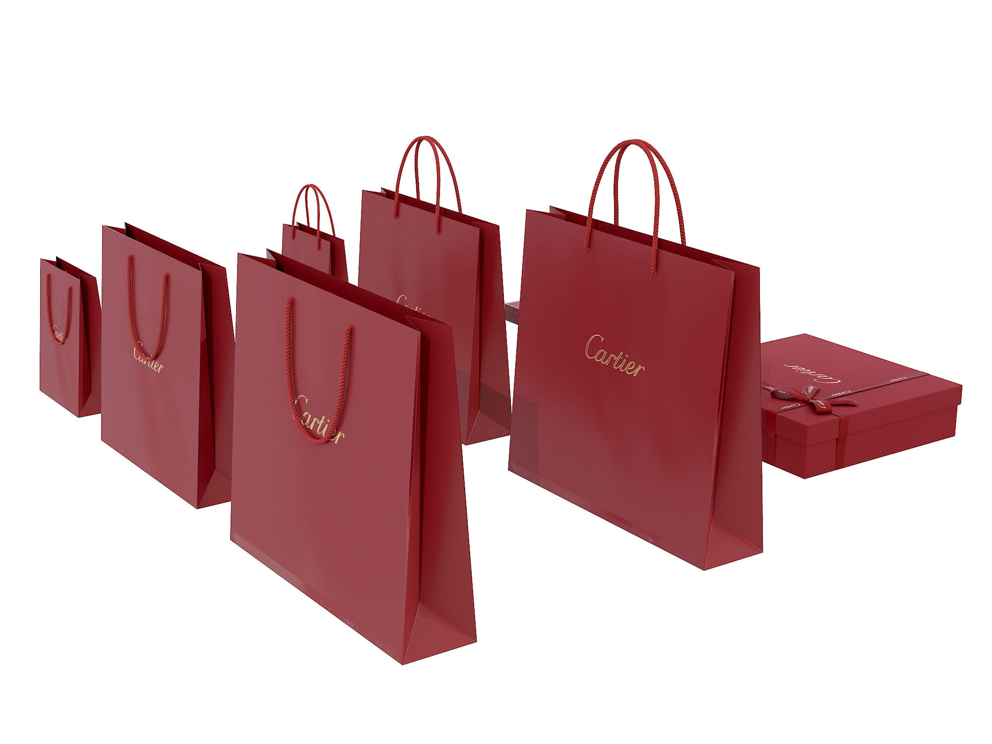 Cartier Gift Packaging Boxes and Paper Bags - 3D Model by 3dmonk